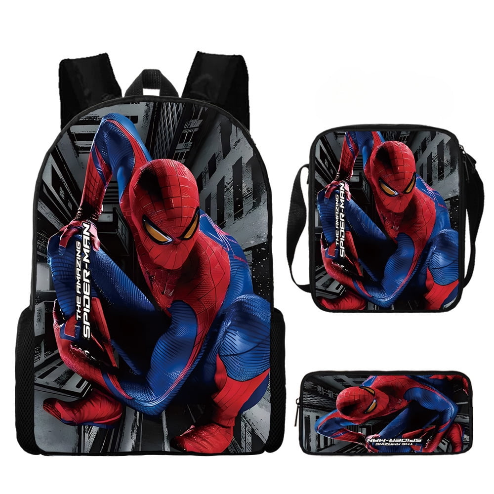 Spider-Man Backpack Three-Piece Set Cartoon School Bag Double Shoulder ...