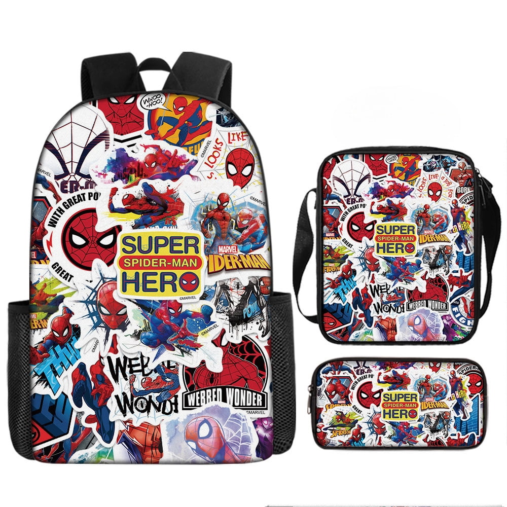 Spider-Man Backpack Three-Piece Set Cartoon School Bag Double Shoulder ...