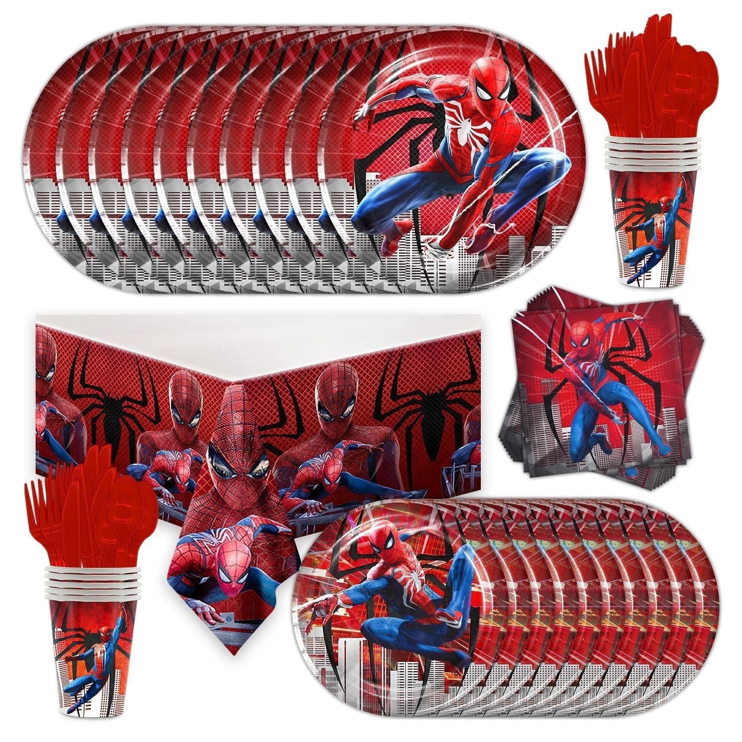 Kidsfavor Spider-Man Birthday Party Supplies 81 Pcs for 10 Guests with ...