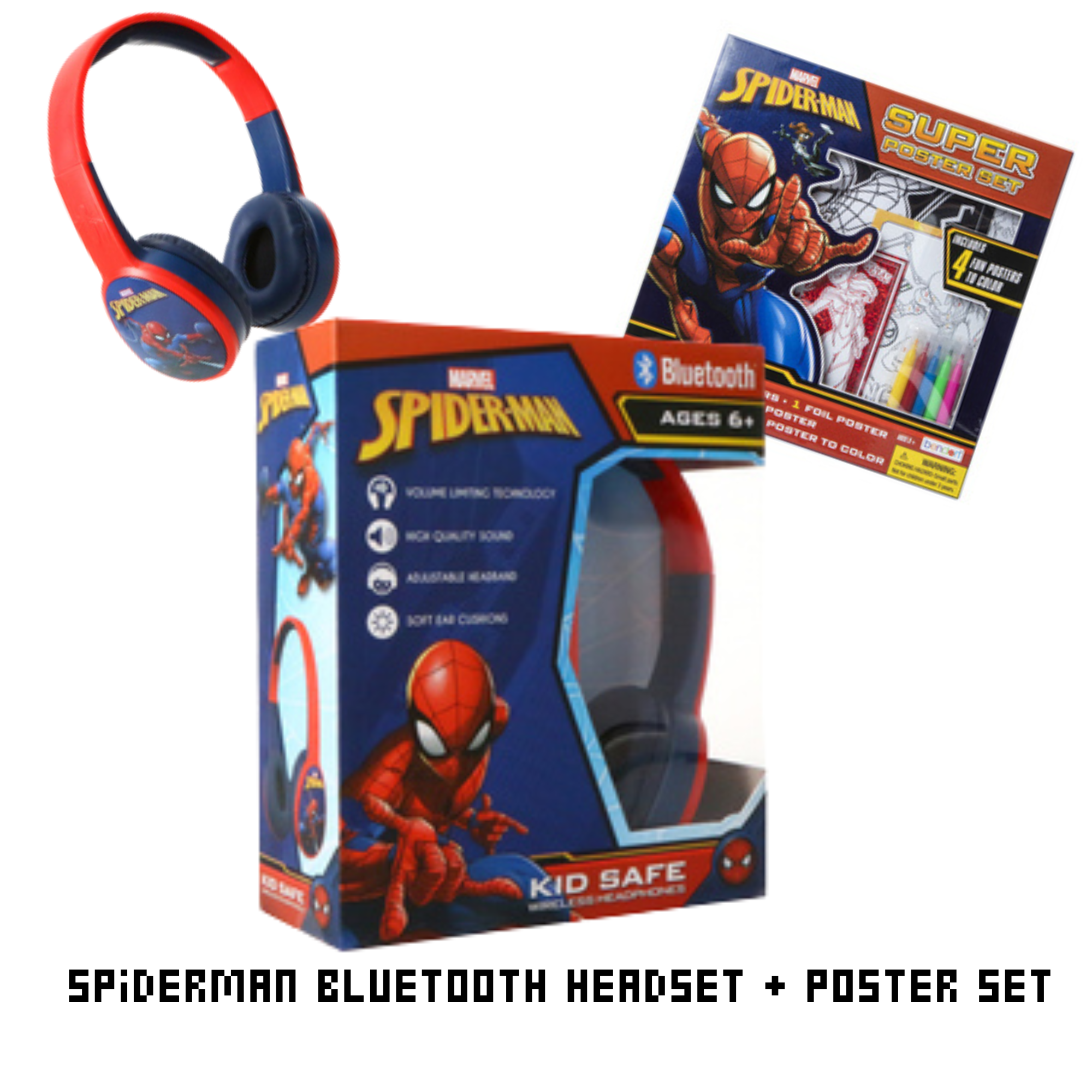 Spider-Man Wireless Bluetooth Headphones and Activity Poster Set for ...