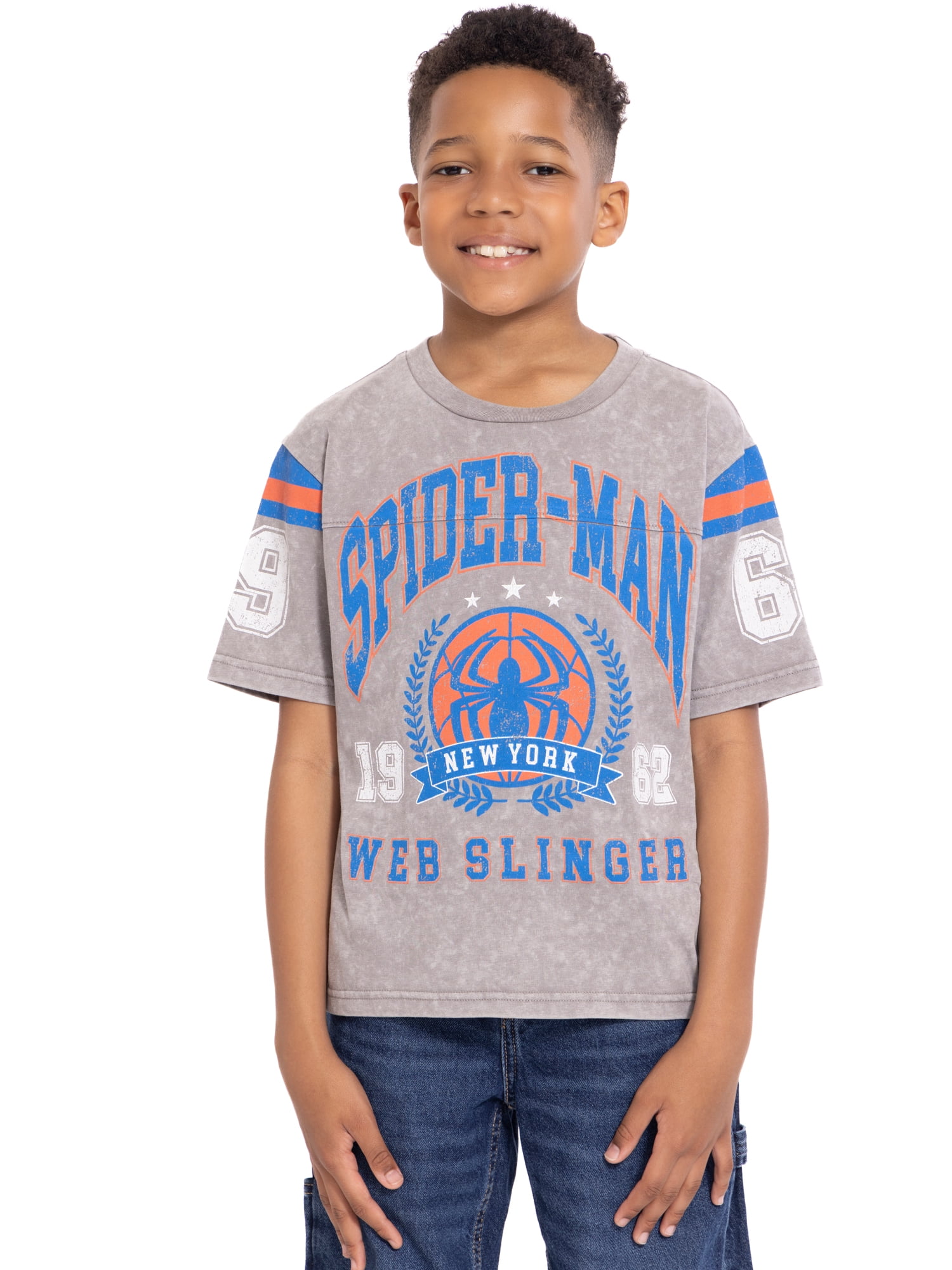 Spider-Man Boys Mineral Washed Graphic Football Tee with Short Sleeves, Sizes 4-18 - Walmart.com