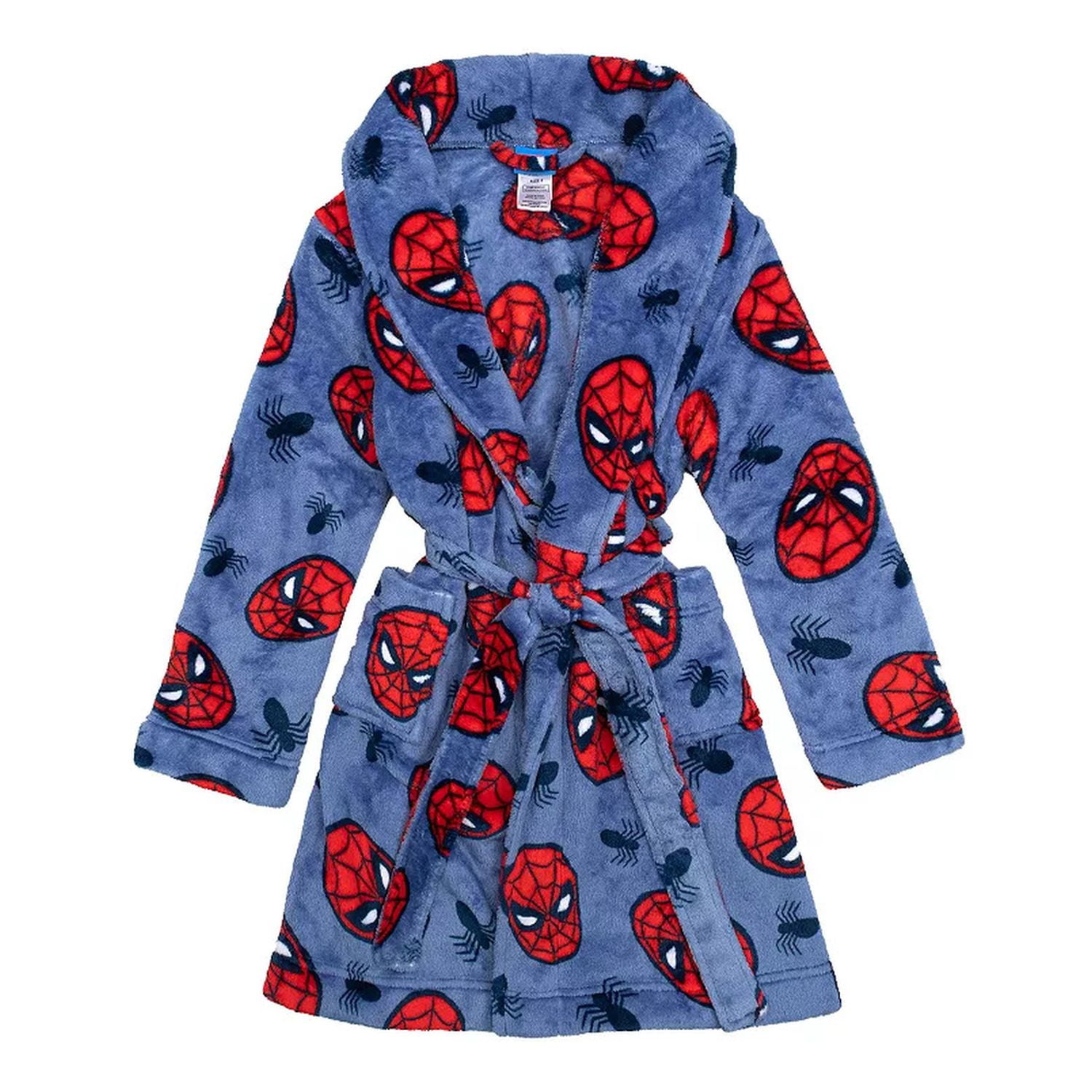 Spider-Man Boy's Superhero Print Blue Fleece Bathrobe, Robe, Size 8 ...