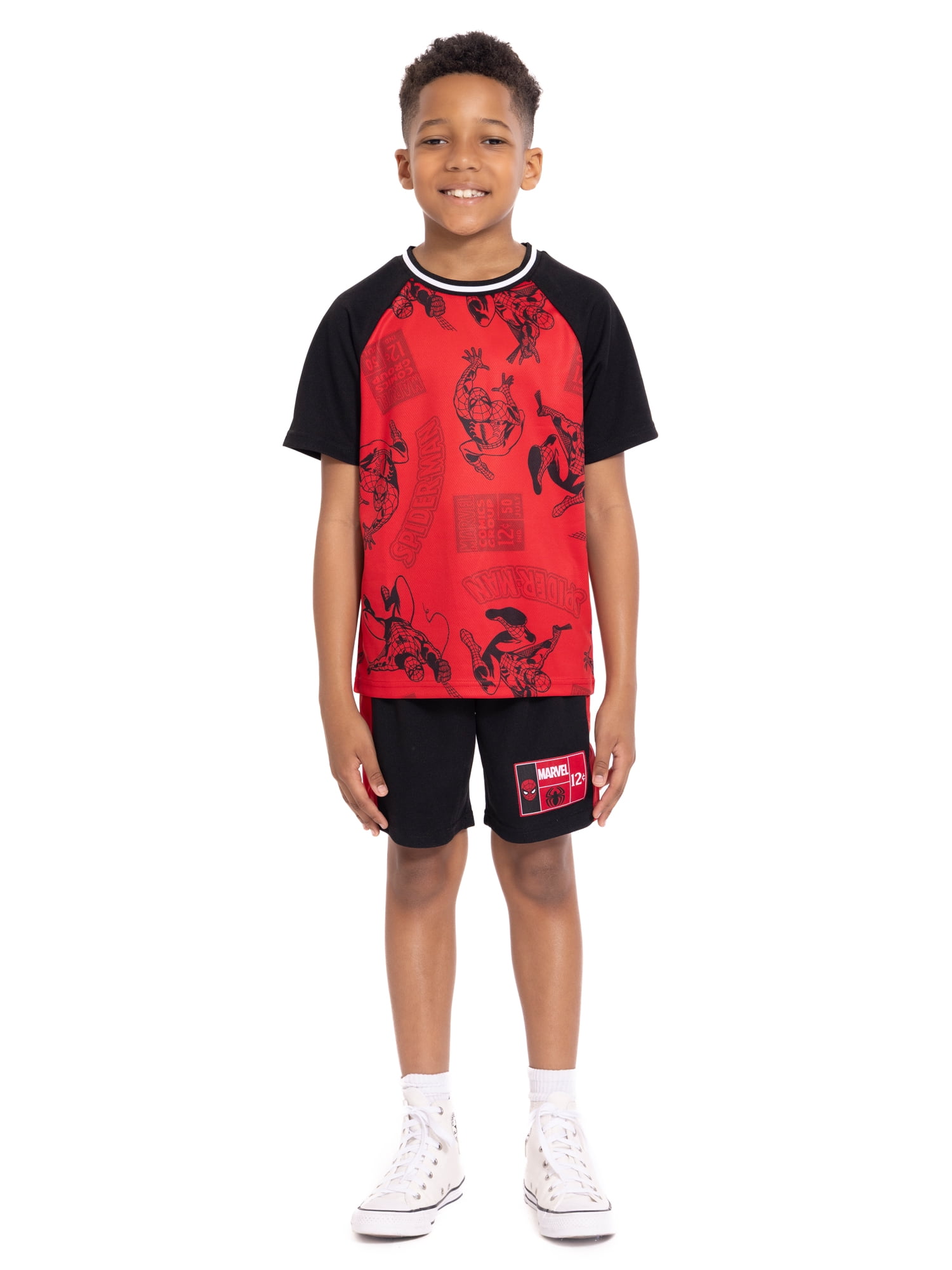 Spider-Man Boys Active Printed Short Sleeve Tee and Matching Shorts, 2 ...
