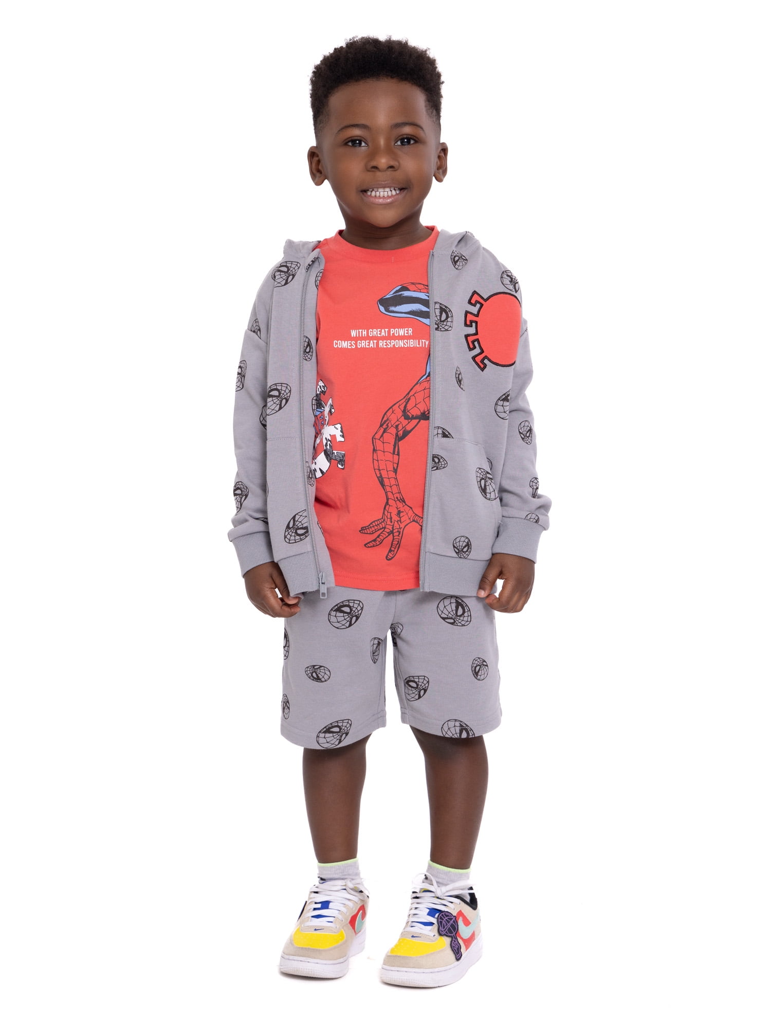 Spider-Man Boys All Over Print Full-Zip Jacket, Graphic T-Shirt & Short ...