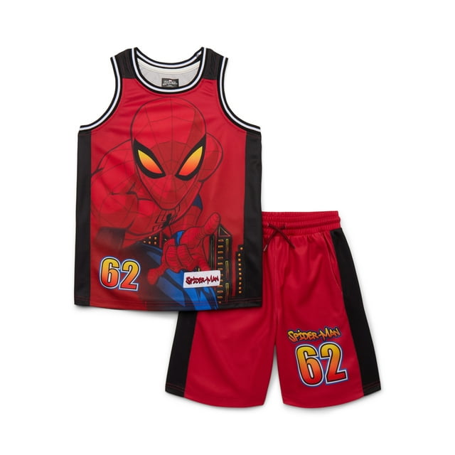 Spider-Man Boys Character Graphic Basketball Jersey and Shorts Set, 2 ...