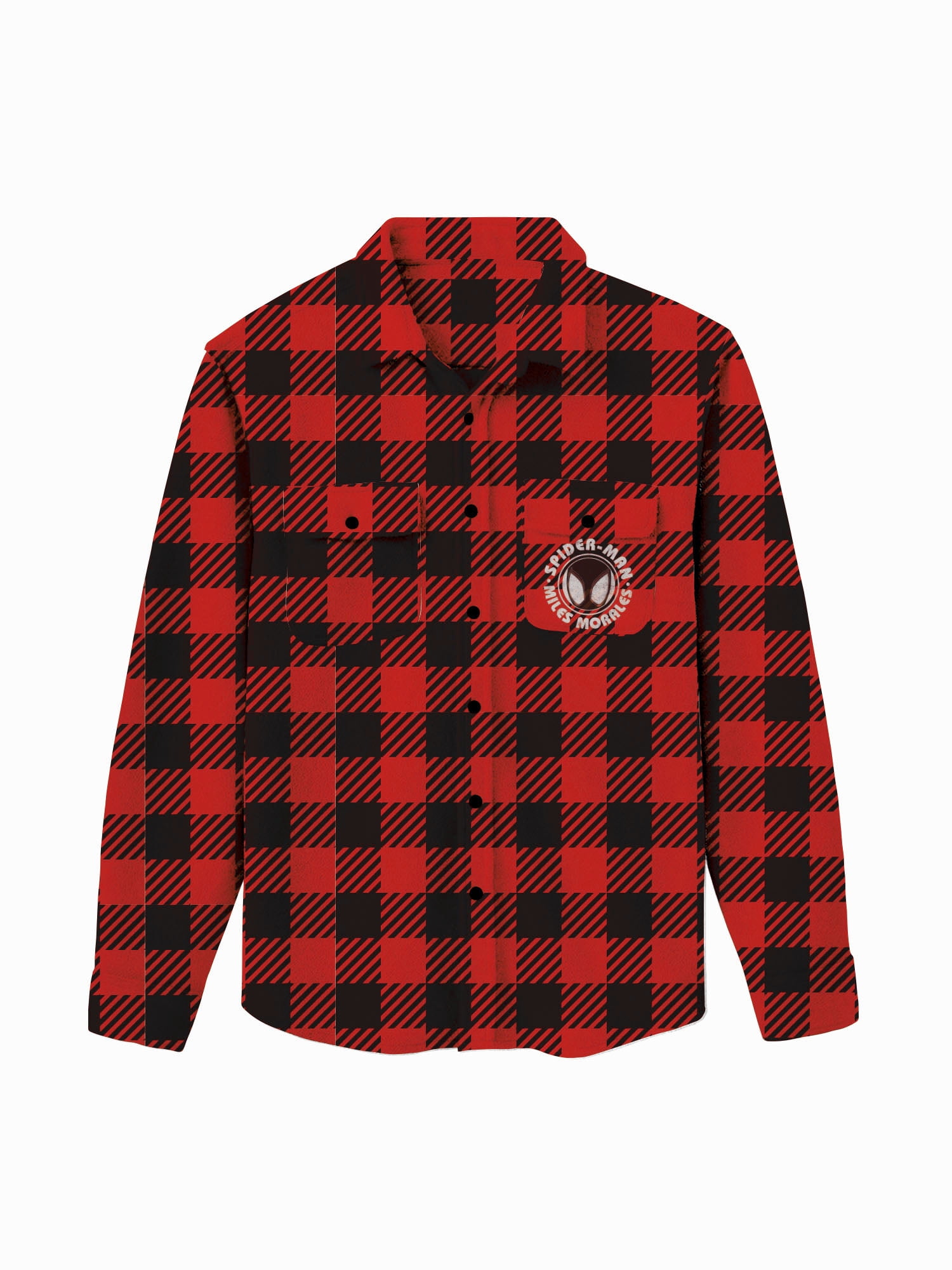 Spider-Man Boys Miles Morales Long Sleeve Patch Graphic Flannel, Sizes ...