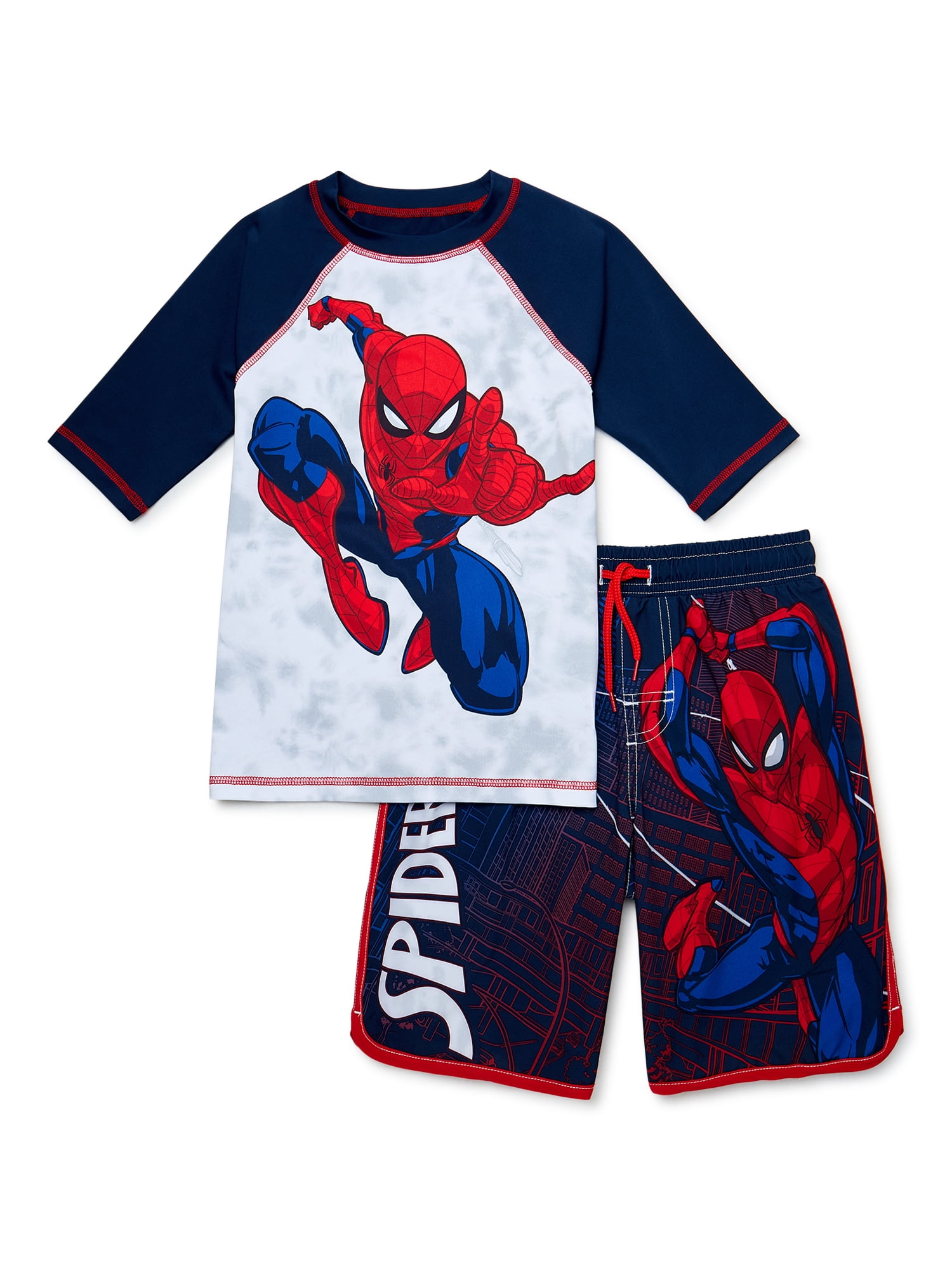 Spider-Man Boys Short Sleeve Rashguard and Swim Trunks Set, 2-Piece ...