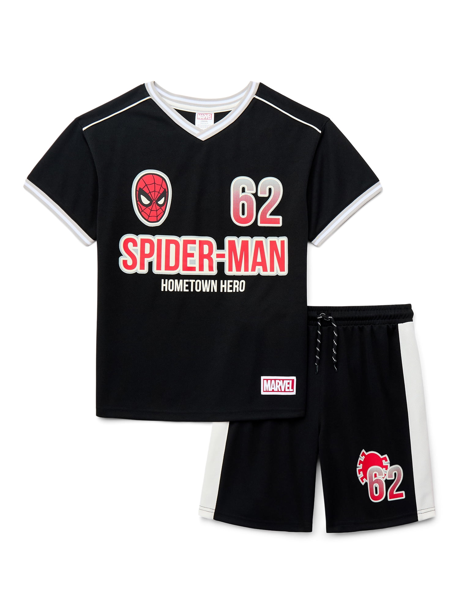 Spider-Man Boys Graphic Soccer Jersey and Drawstring Shorts Set, 2 ...
