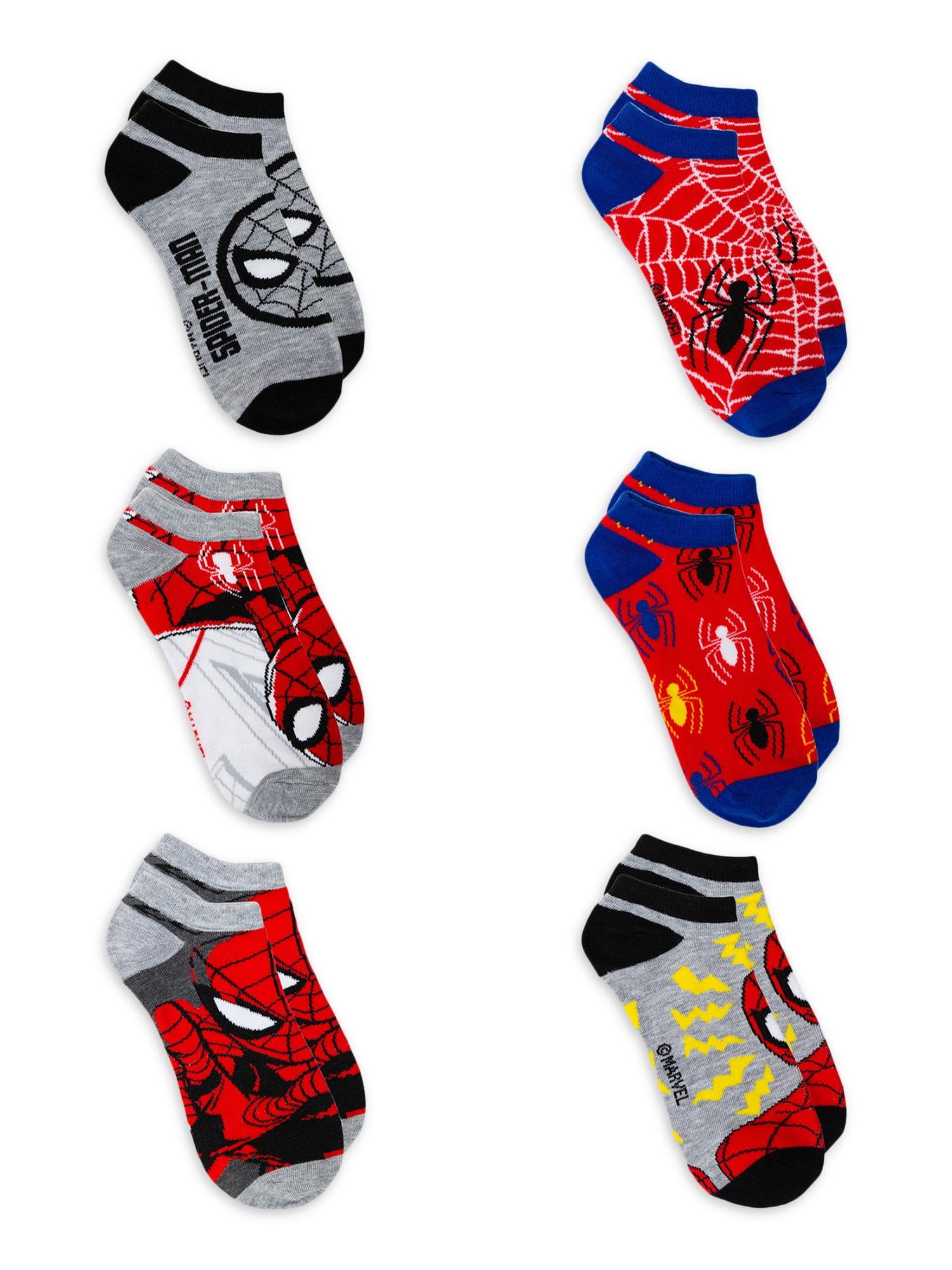 Spider-Man Boys Socks, 6-Pack, No Show Style, Sizes S-L - Walmart.com
