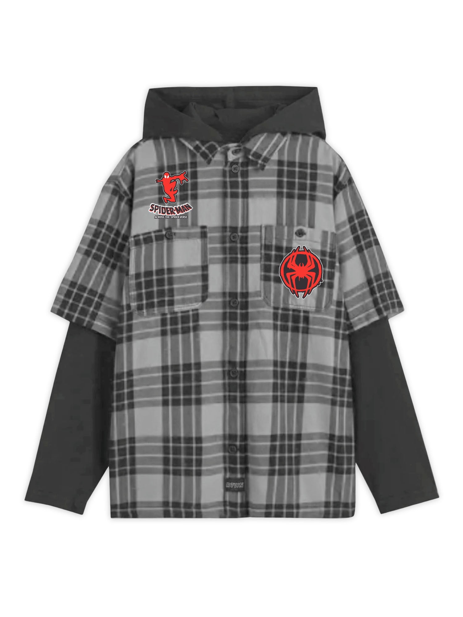 Spider-Man Boys Spiderverse Two-fer Hooded Flannel Shirt, Sizes XS-XXL ...
