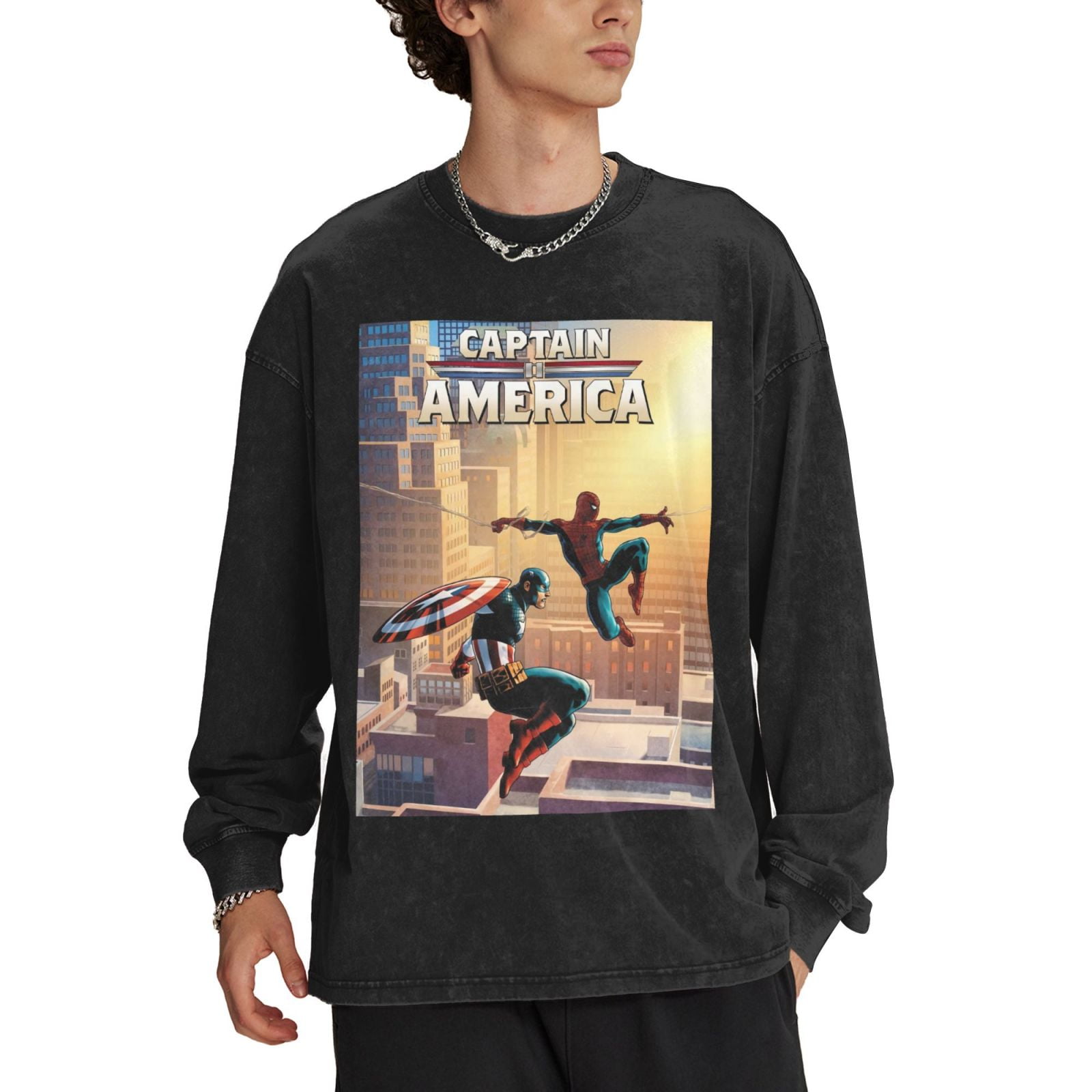 Spider-Man and Captain America2 Long Sleeve Shirt Men's Heavy Weight ...