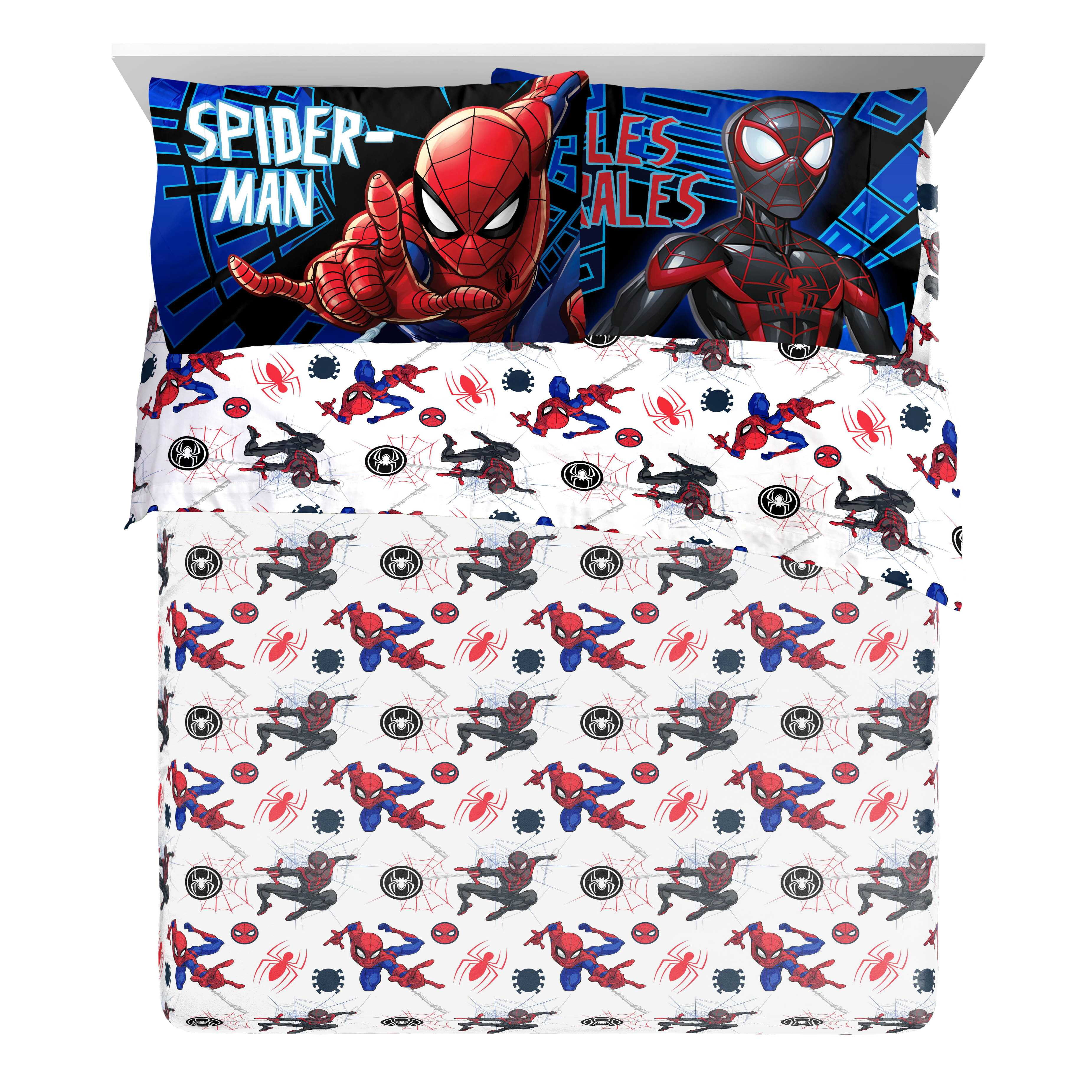 Spider-Man Classic Techno City 4-Piece Queen Sheet Set, Polyester, Blue ...