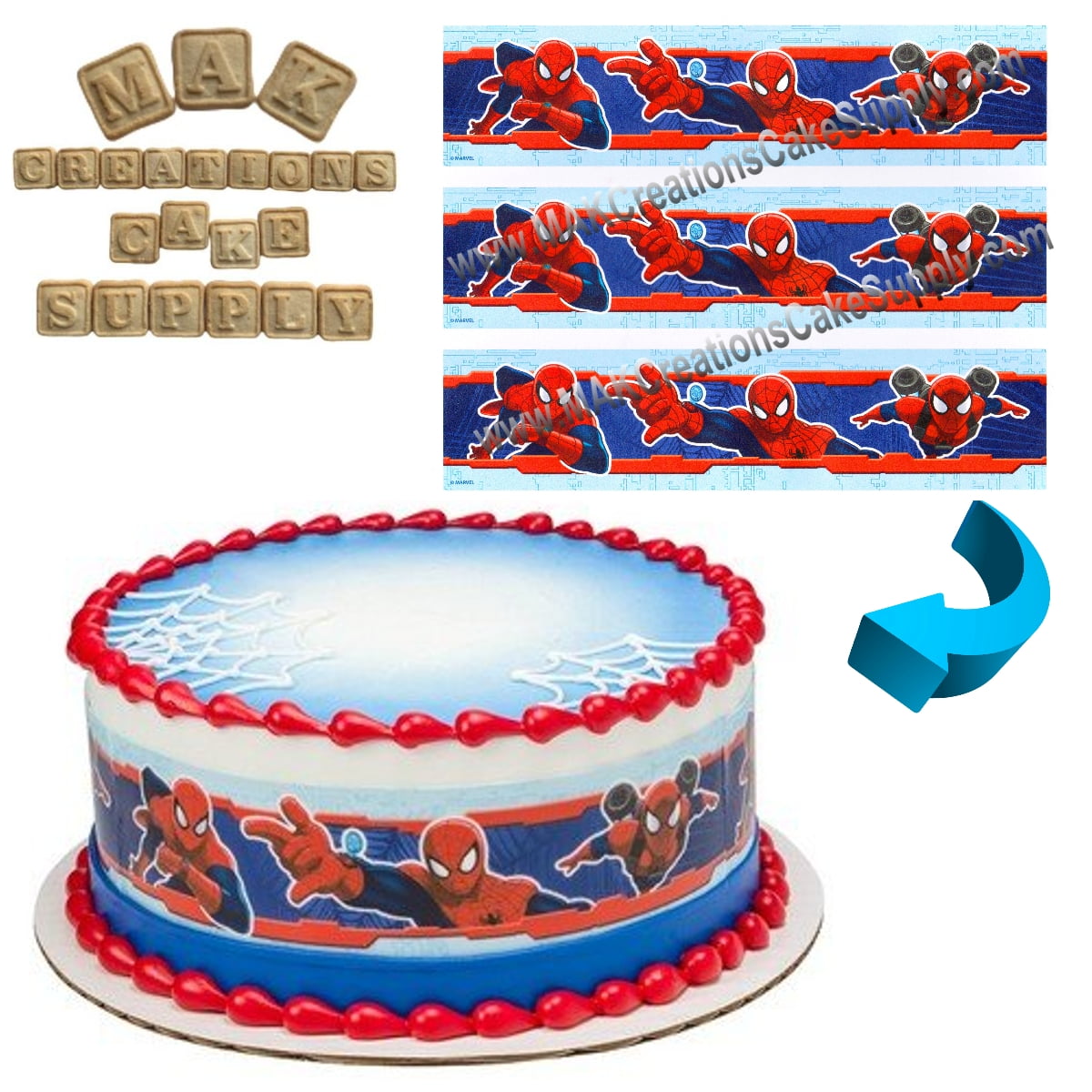 Spider-Man Edible Cake Strips ~ Cake Wrap ~ One sheet Wraps around an 8 ...