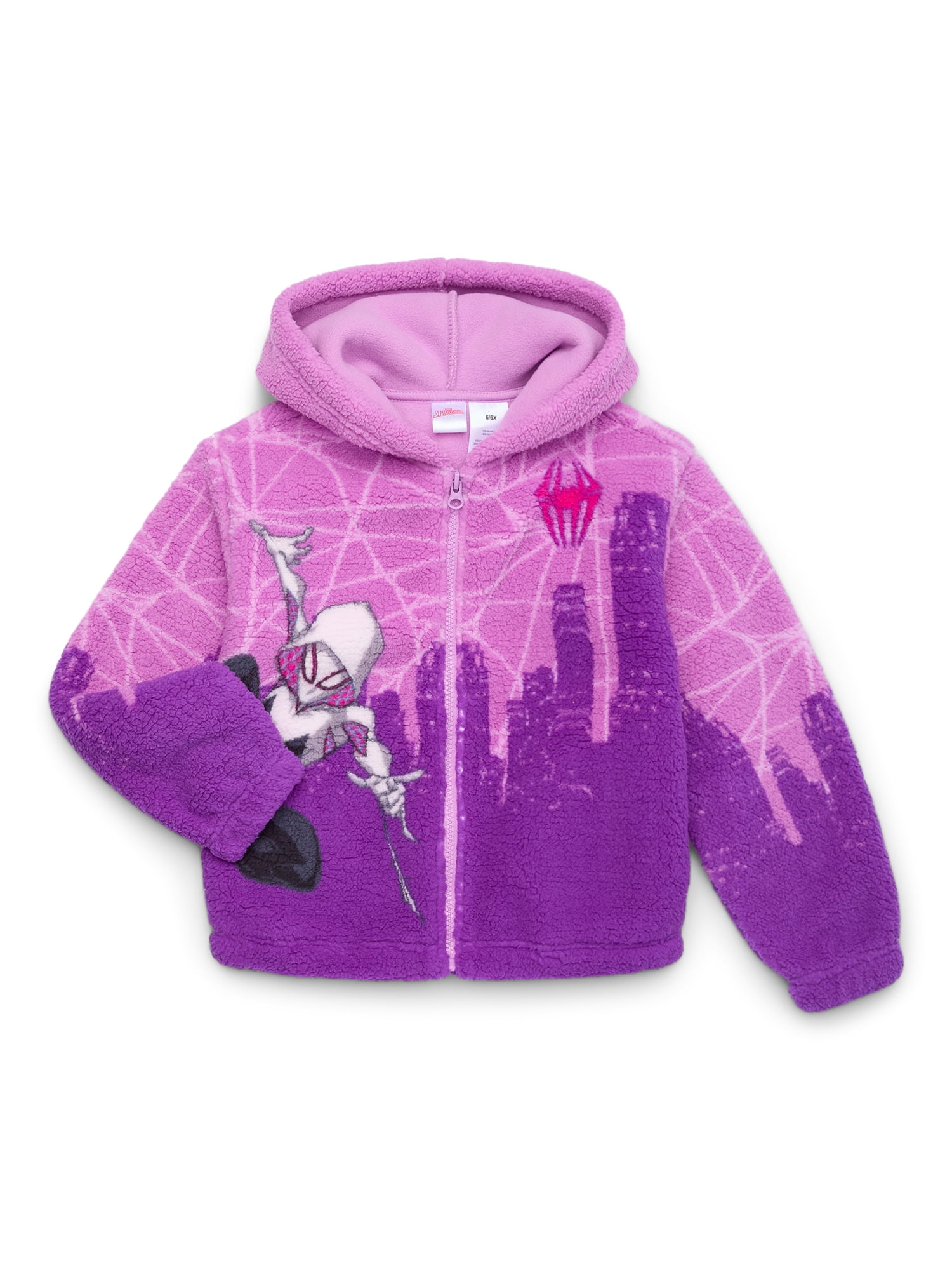 Spider Gwen Jacket - Girls Plush Hooded Zip Front Jacket - Walmart.com