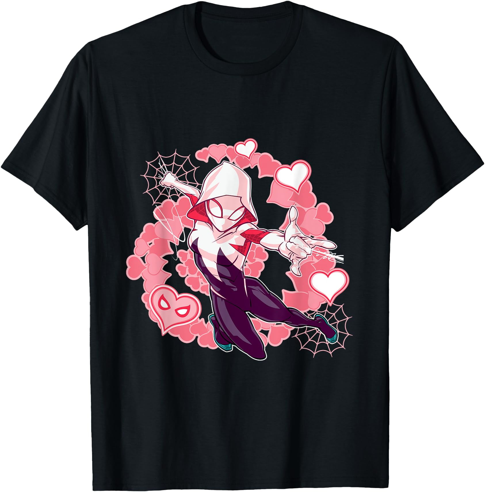 Spider-Man Into the Spider-Verse Gwen Stacy Hearts T-Shirt,Maroon Color ...