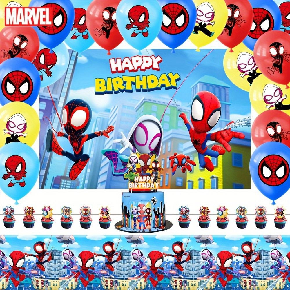 Spider_Man Kids Party Decoration Kit with Birthday Backdrop, Tablecloth ...