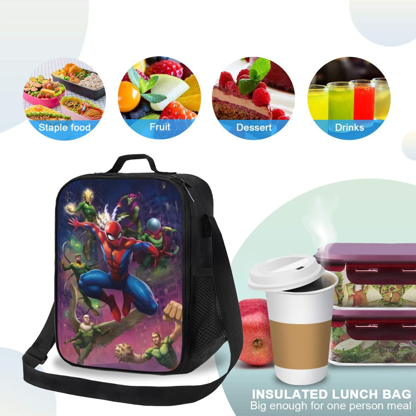 Spider Man Lunch Box Lunch Bag Insulated Reusable Portable Lunch Tote ...