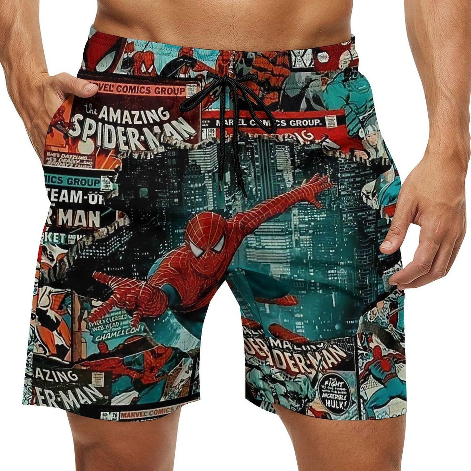 Spider-Man Magazines Mens Swim Trunks with Compression Liner Quick Dry ...