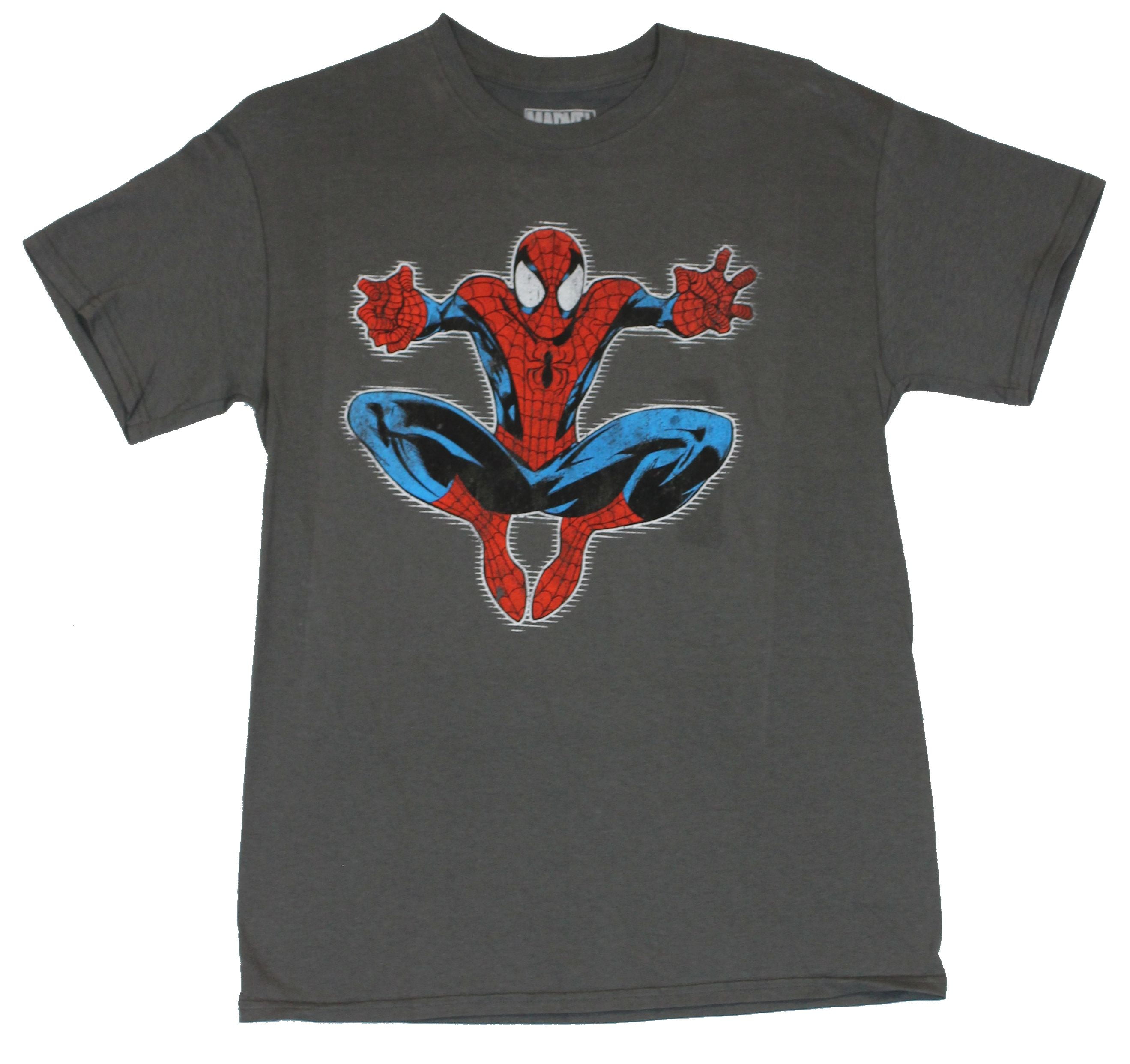 Spider-Man (Marvel Comics) Mens T-Shirt - Comic Style Crouch Jumping ...