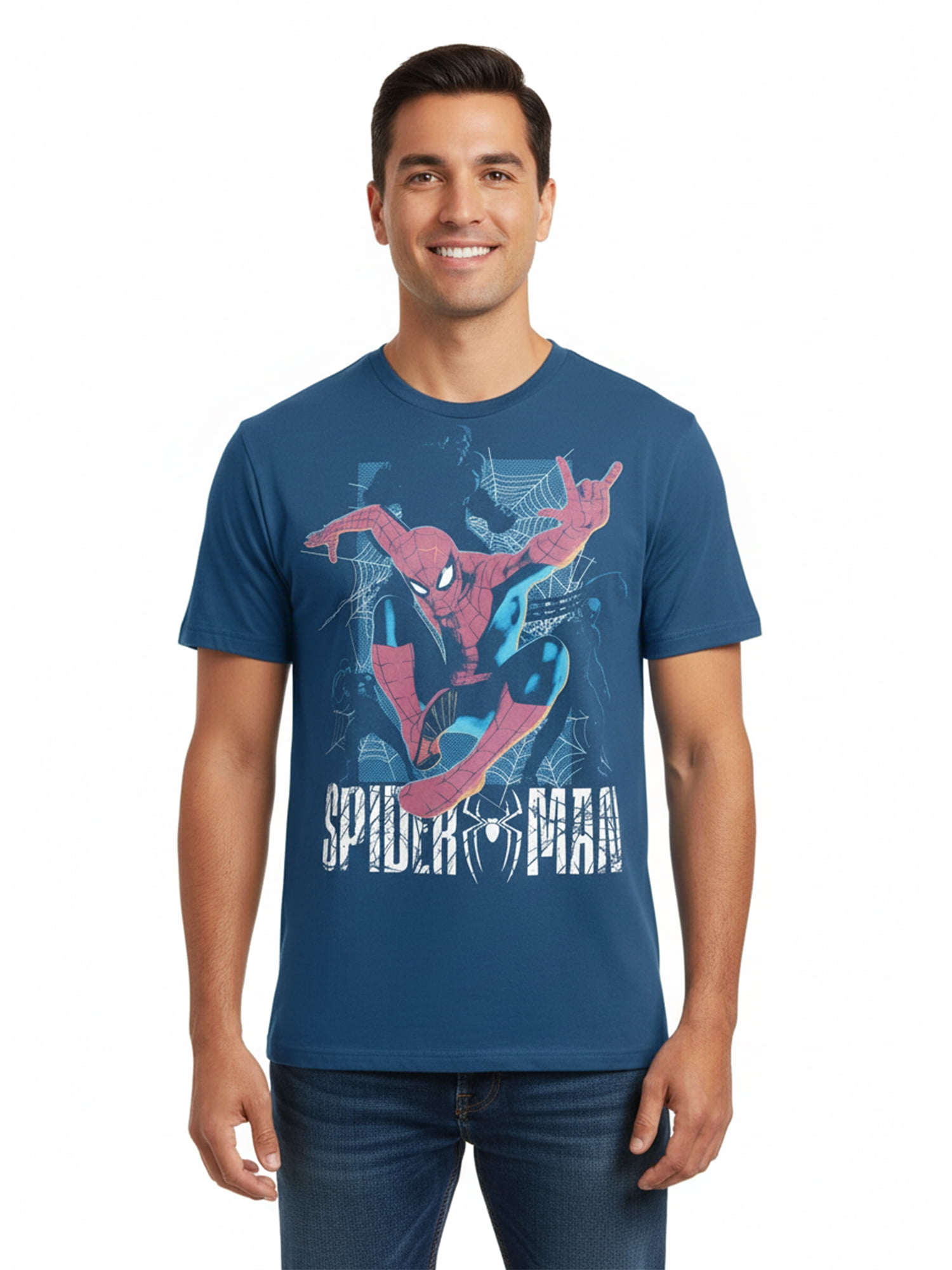 Spider-Man Men's and Big Men's Half Web Jump Graphic Tee, Sizes S-3XL ...