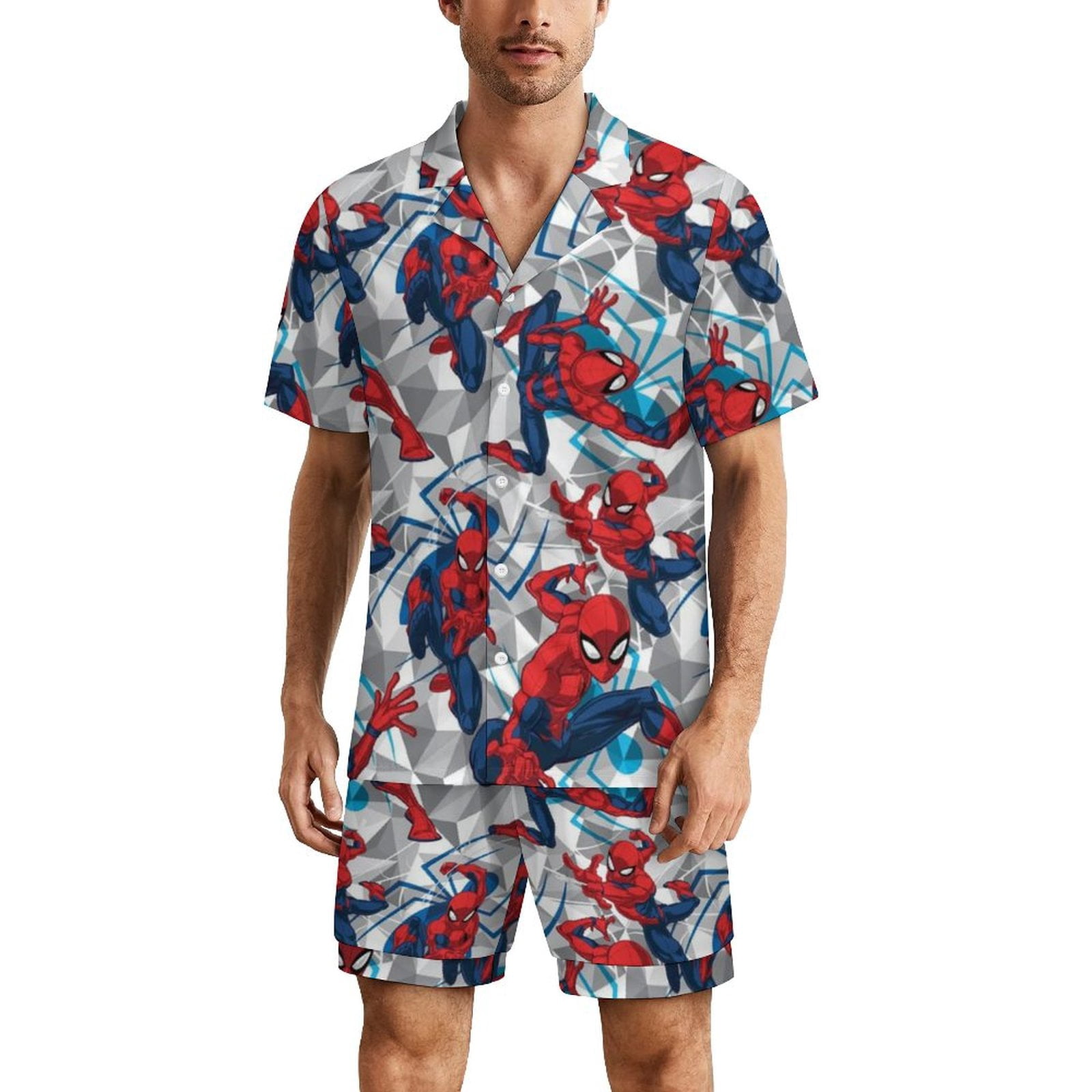 Spider-Man Men's Ice Silk Satin Pajamas 2 Piece Short Sleeve Sleepwear ...