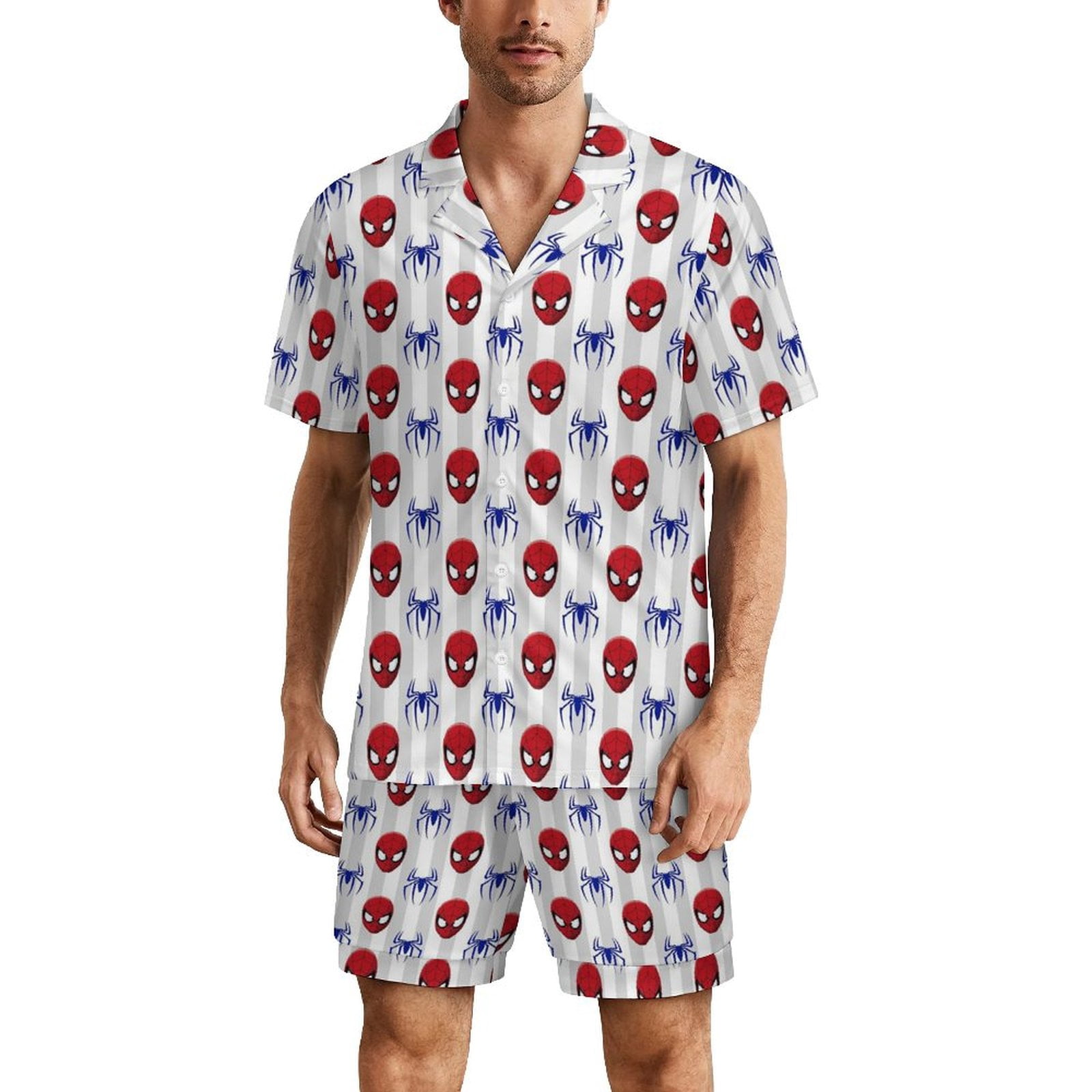 Spider-Man Men's Ice Silk Satin Pajamas 2 Piece Short Sleeve Sleepwear ...