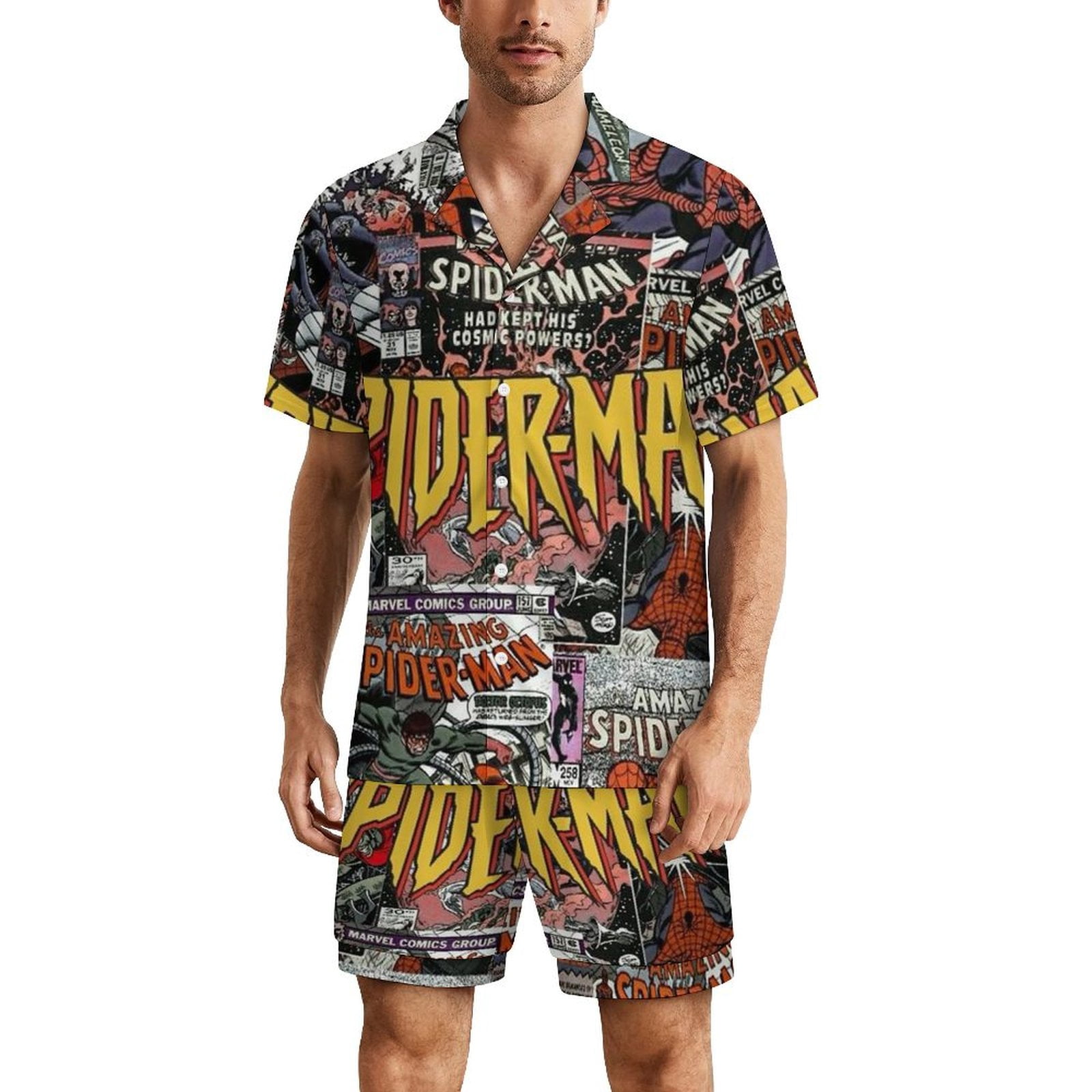 Spider-Man Men's Ice Silk Satin Pajamas 2 Piece Short Sleeve Sleepwear ...