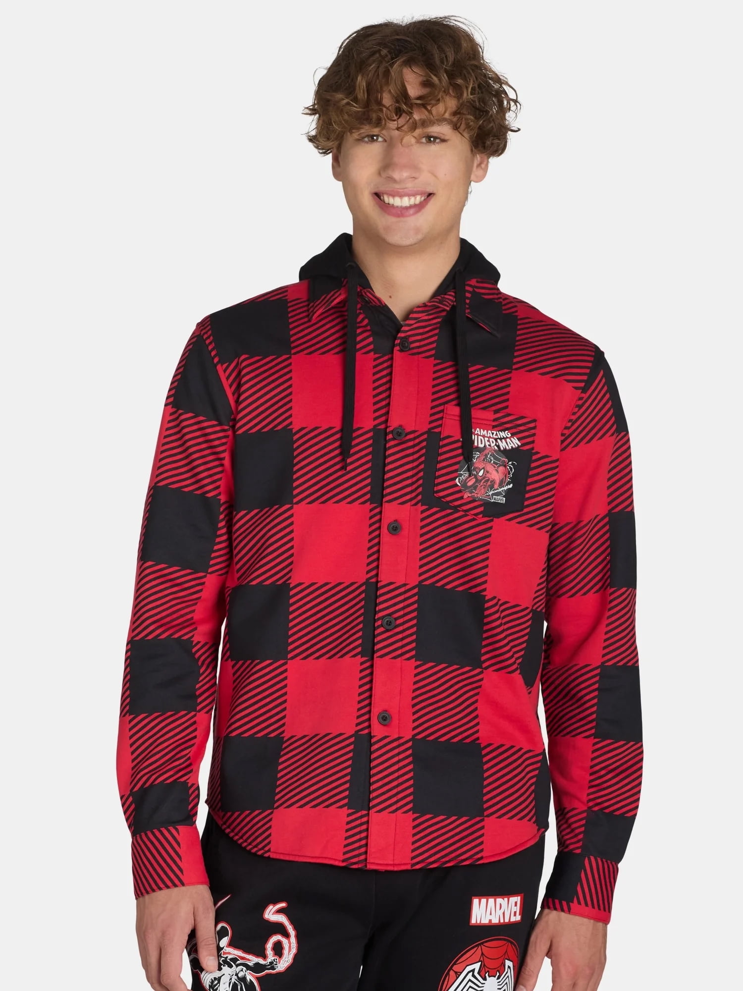 Spider-Man Men's Graphic Plaid Hoodie, Sizes S-3XL, Cotton Blend ...