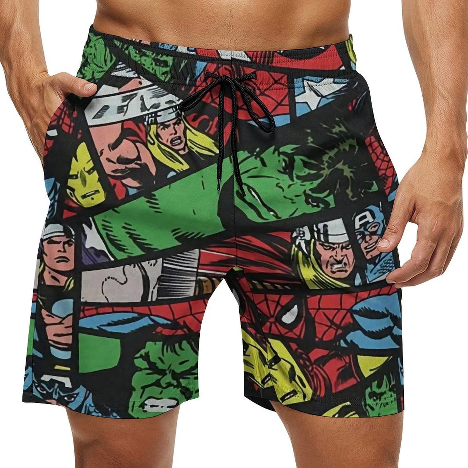 Spider-Man Mens Swim Trunks with Compression Liner Quick Dry Swimsuit ...