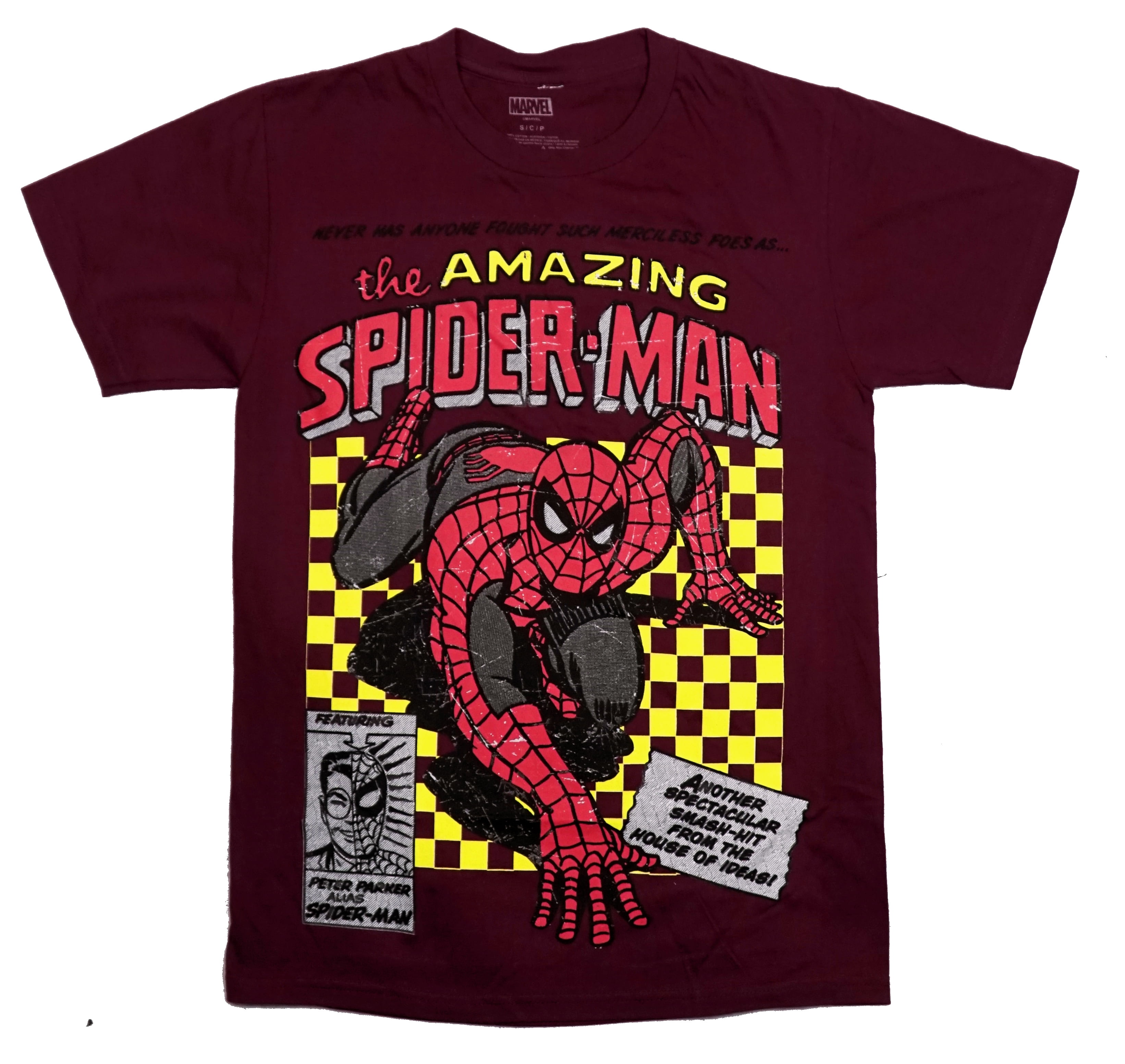 Spider-Man Mens T- Shirt - Crawling Yellow Checker Board Peter Parker ...