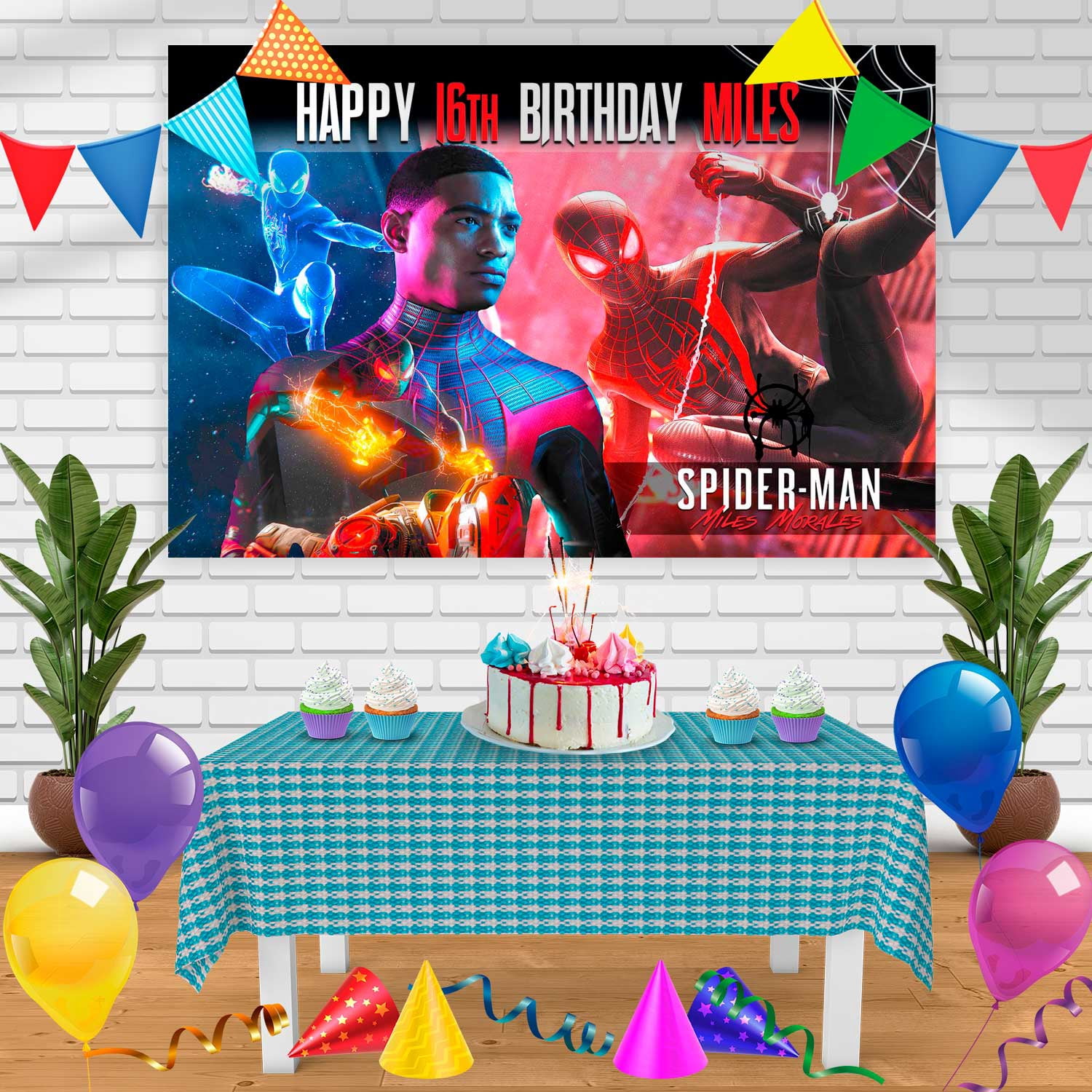 Spider Man Miles Morales Birthday Banner Personalized Party Backdrop ...