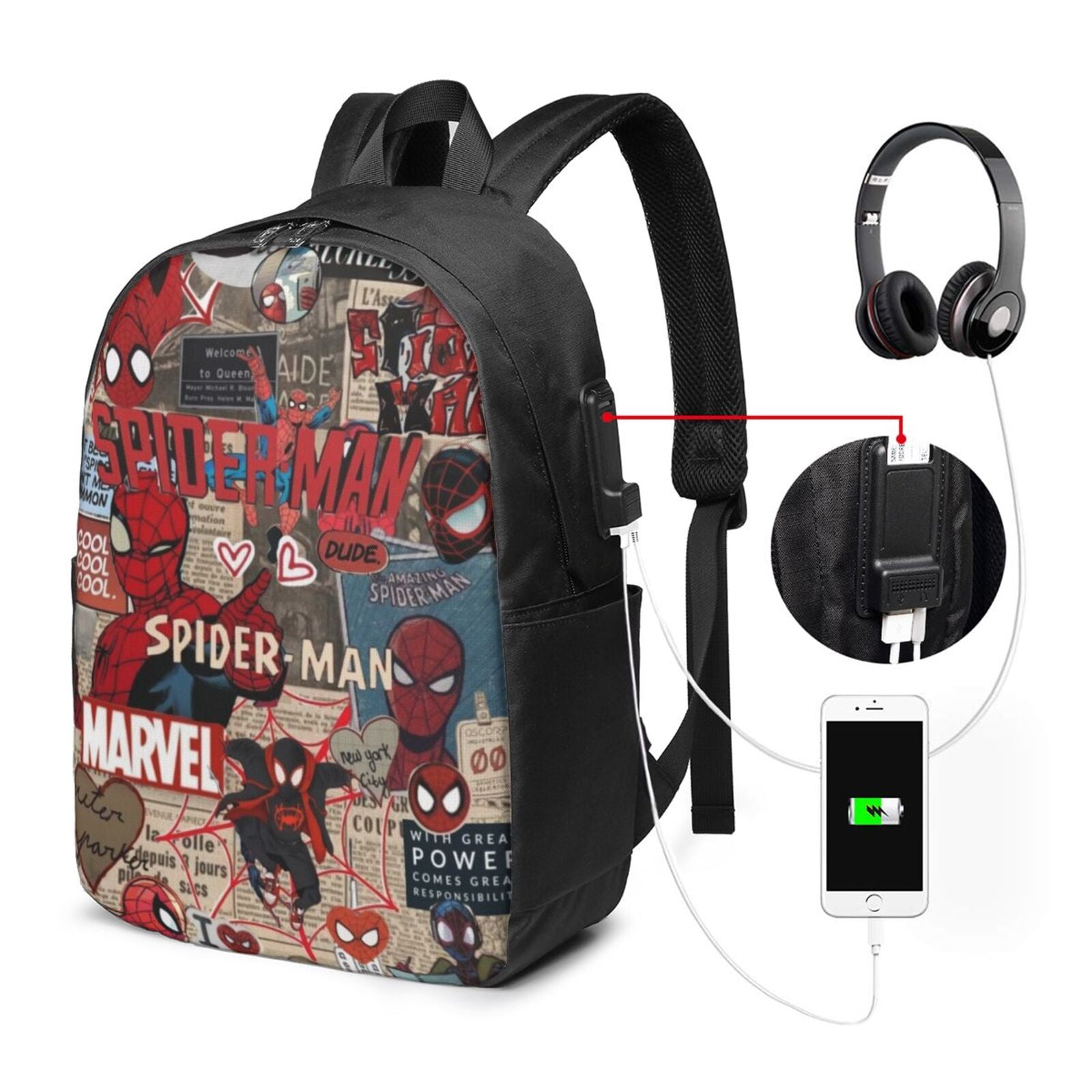 Spider-Man Newspaper Large Capacity School & Travel Backpack For Men ...