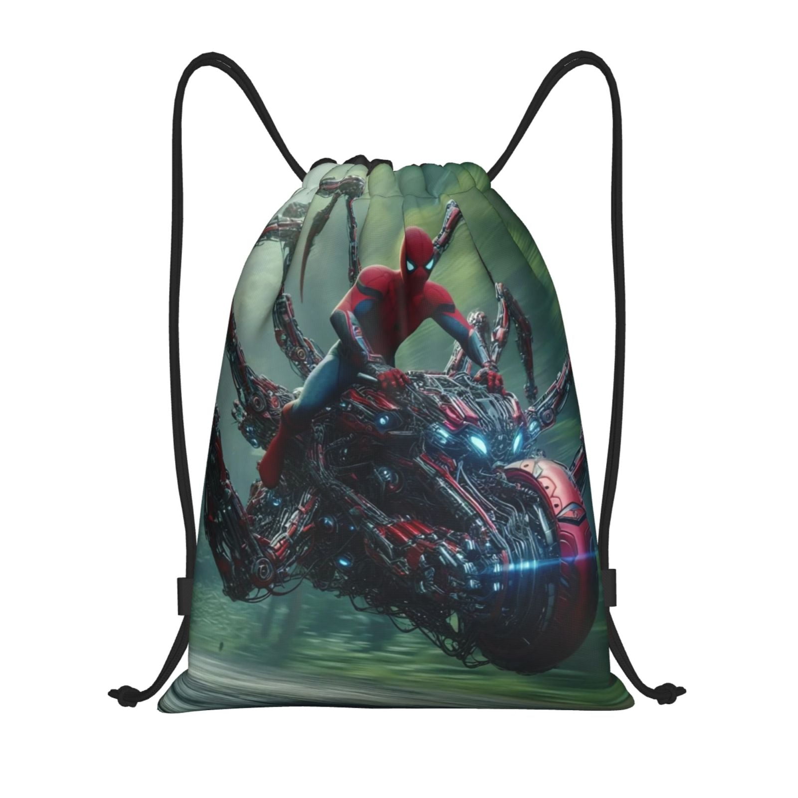 Spider-Man Riding A Motorcycle1 Drawstring Backpack Drawstring Gym Bags ...