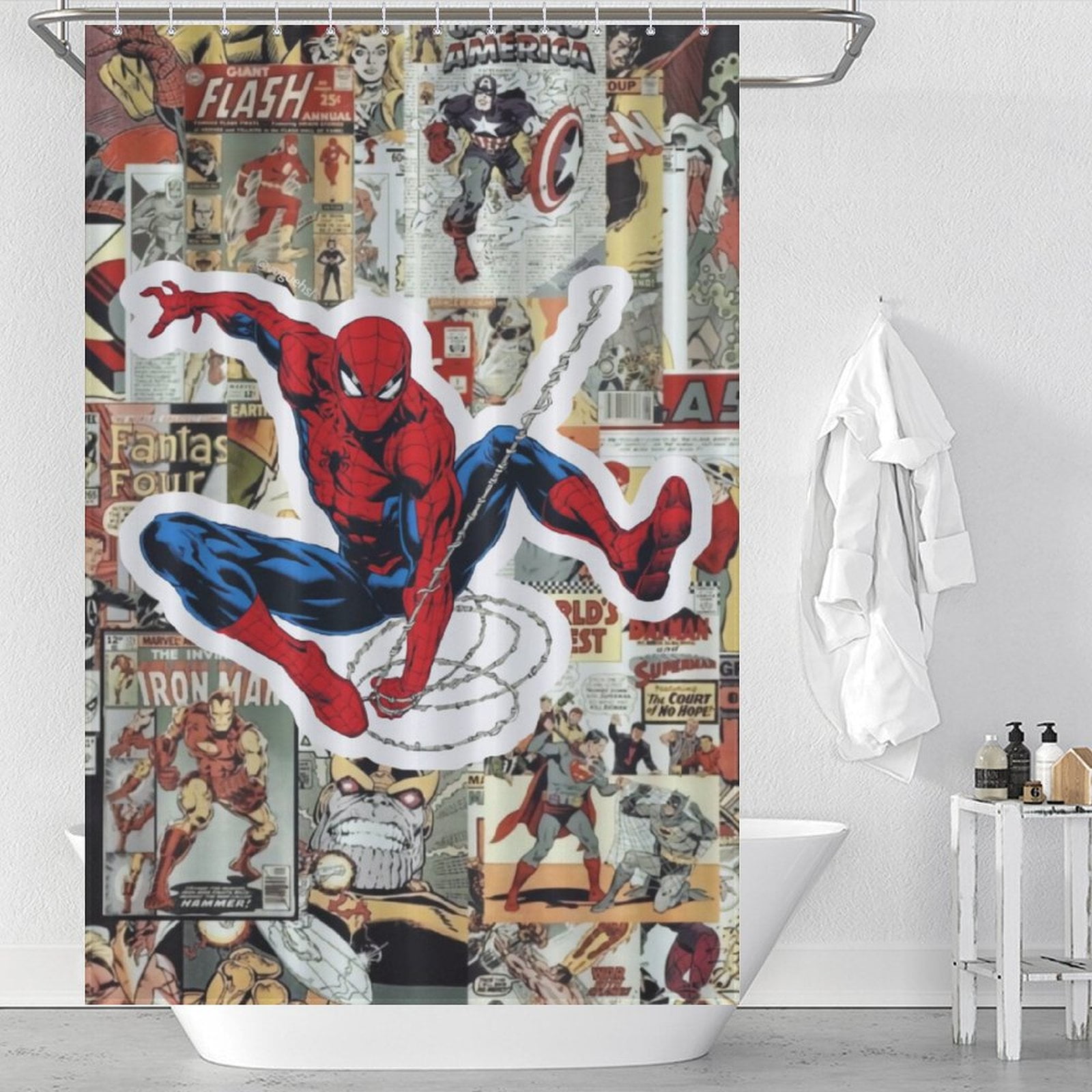 Spider-Man Shower Curtain,Polyester Shower Curtain,Water-Resistant Bath ...