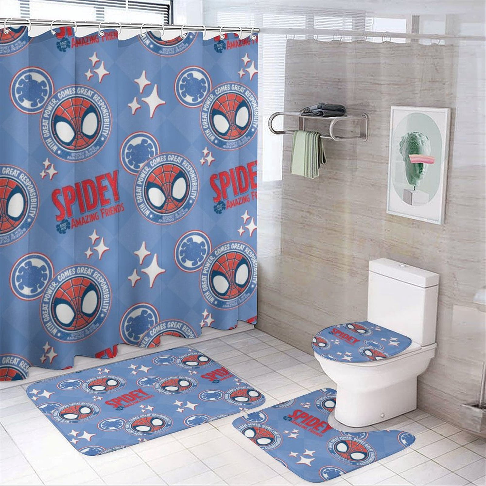 Spider Man Shower Curtain Sets Cartoon Anime for Boys Grils Gift Spider ...