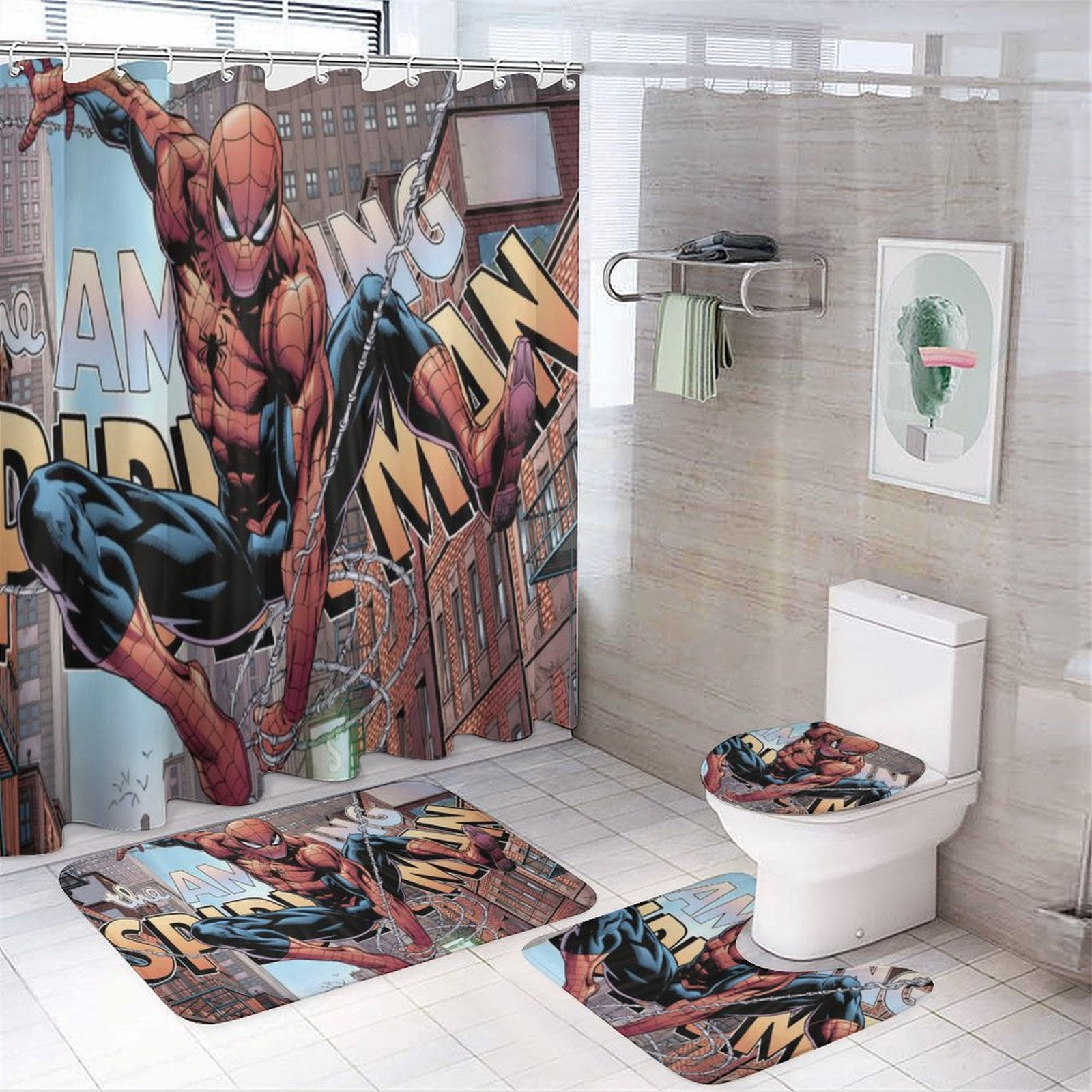 Spider Man Shower Curtain Sets Cartoon Anime for Boys Grils Gift Spider ...