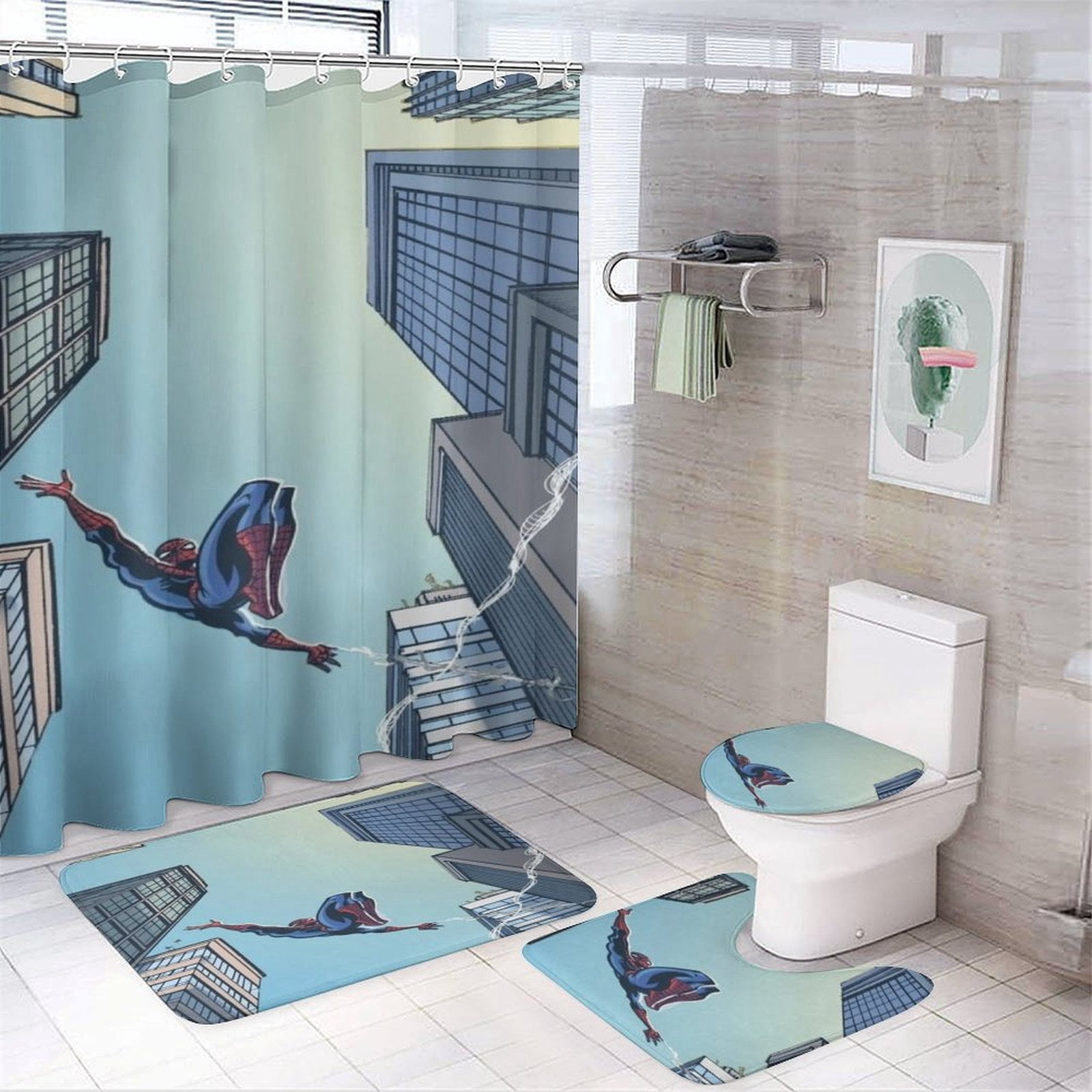 Spider Man Shower Curtain Sets Cartoon Anime for Boys Grils Gift Spider ...