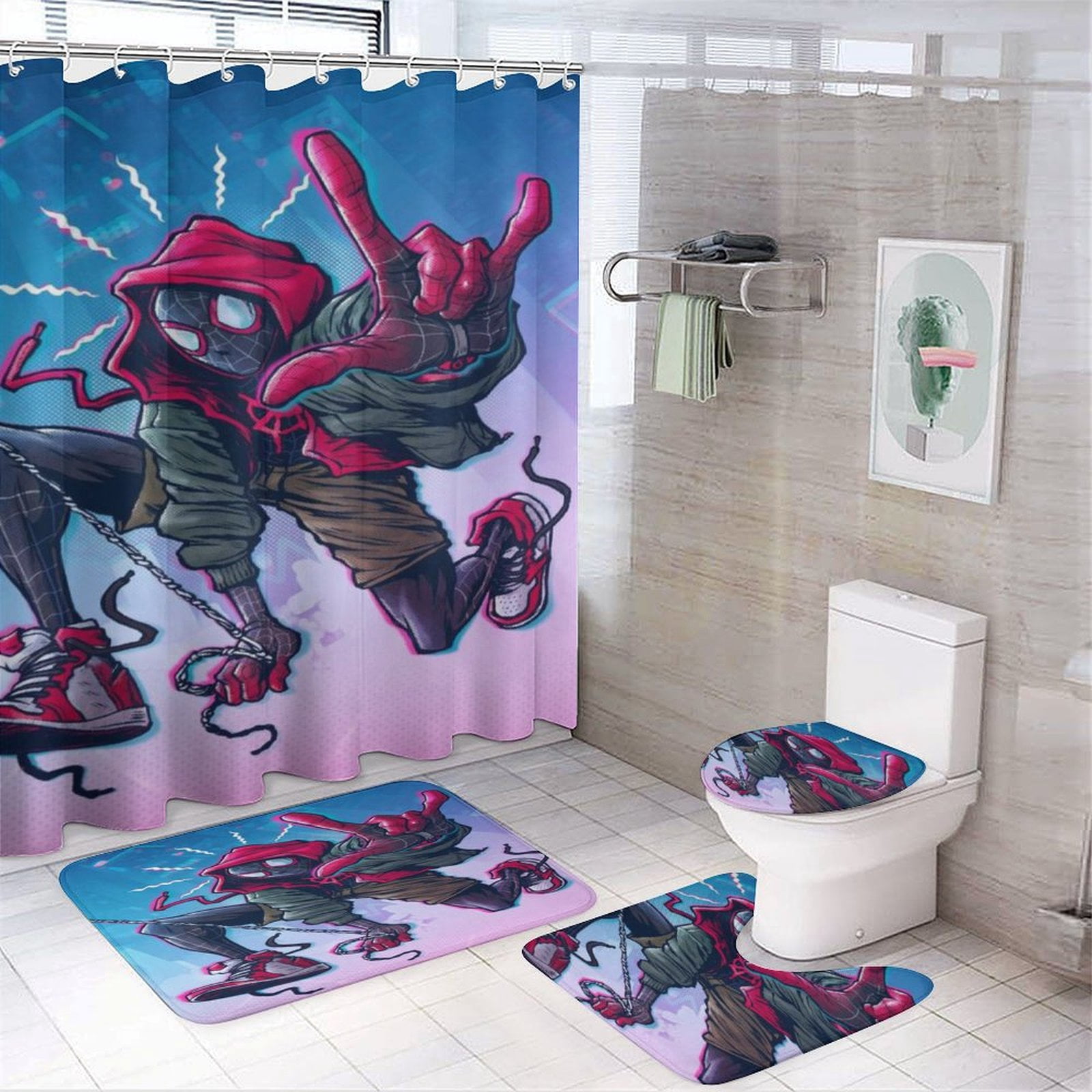 Spider Man Shower Curtain Sets Cartoon Anime for Boys Grils Gift Spider ...