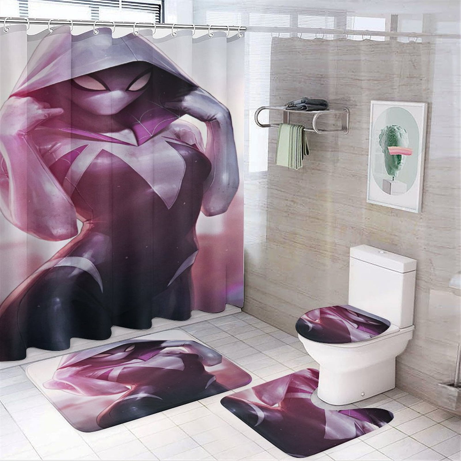 Spider Man Shower Curtain Sets Cartoon Anime for Boys Grils Gift Spider ...
