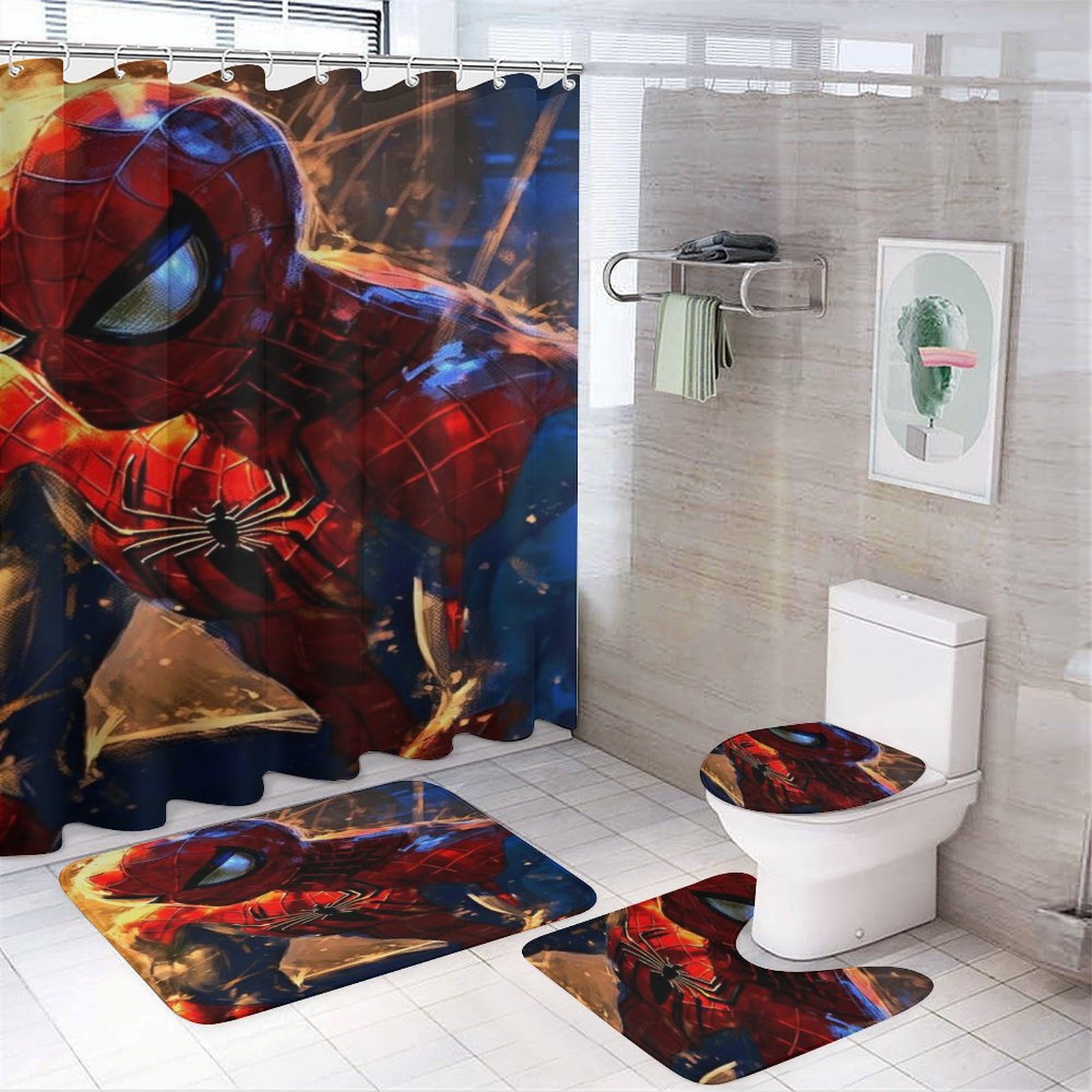 Spider Man Shower Curtain Sets Cartoon Anime for Boys Grils Gift Spider ...