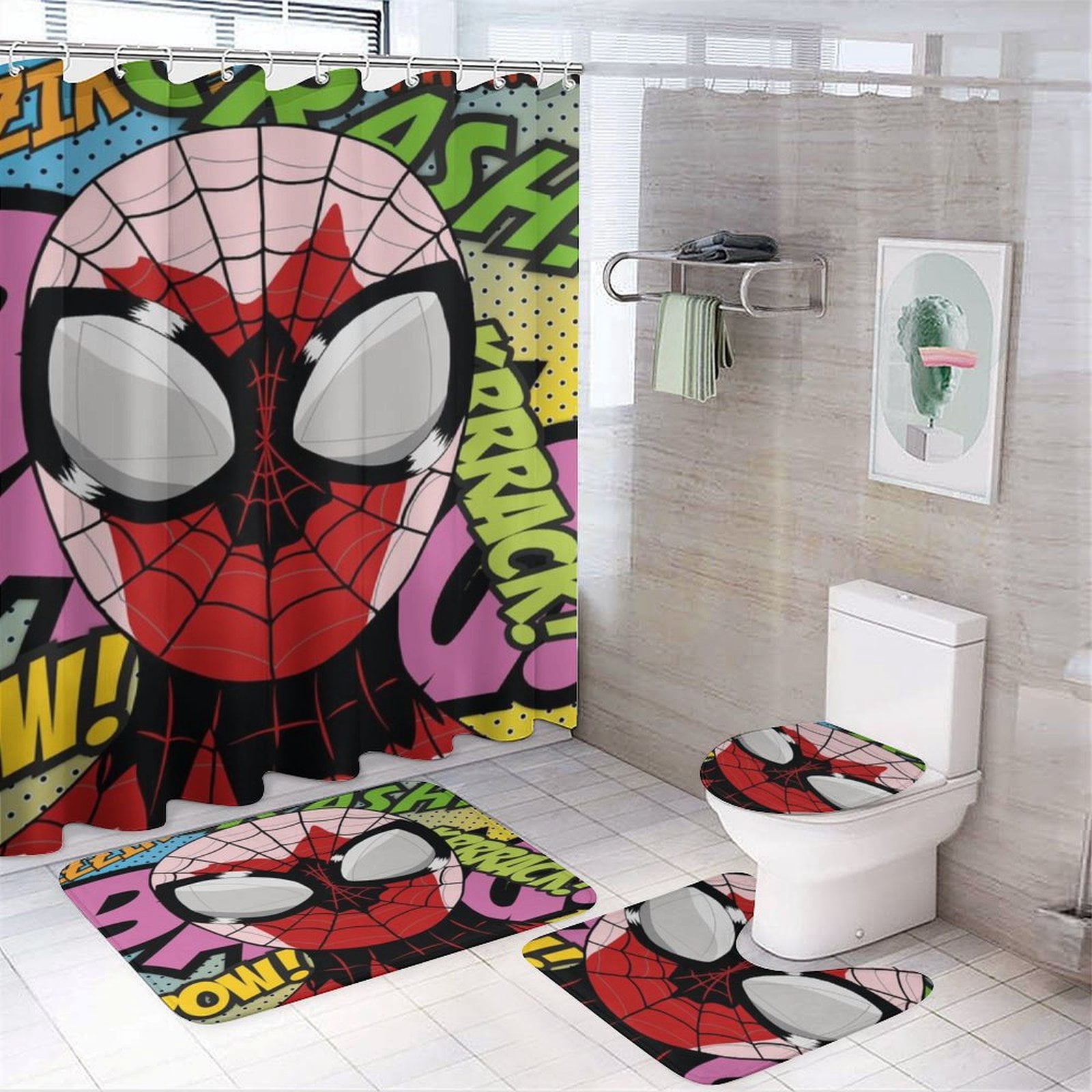 Spider Man Shower Curtain Sets Cartoon Anime for Boys Grils Gift Spider ...