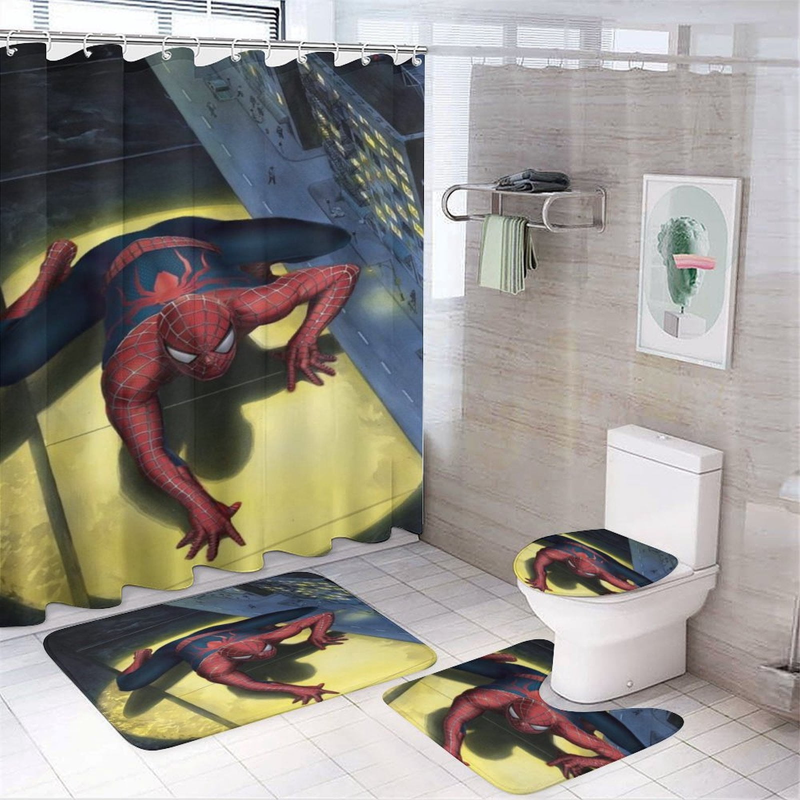 Spider Man Shower Curtain Sets Cartoon Anime for Boys Grils Gift Spider ...