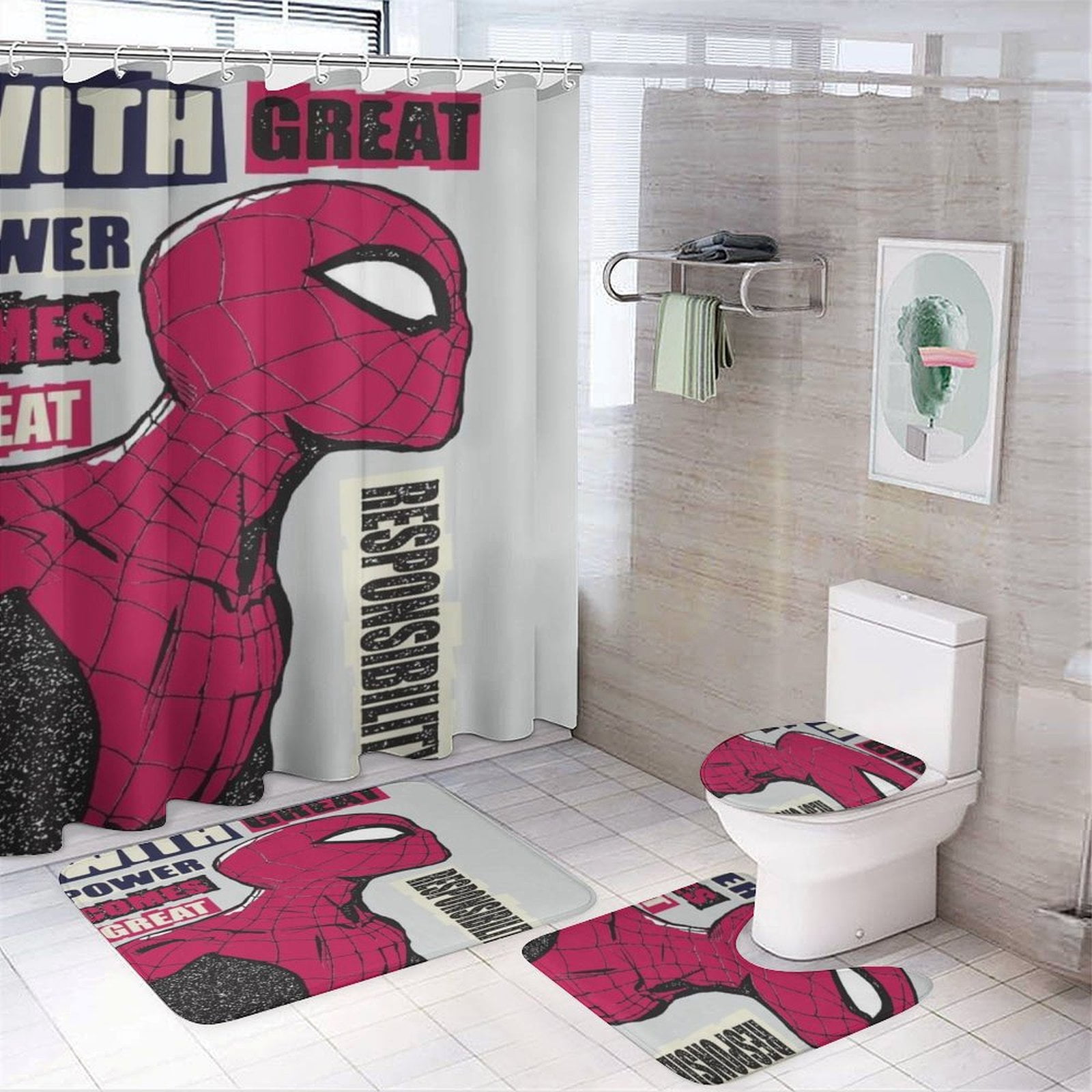 Spider Man Shower Curtain Sets Cartoon Anime for Boys Grils Gift Spider ...