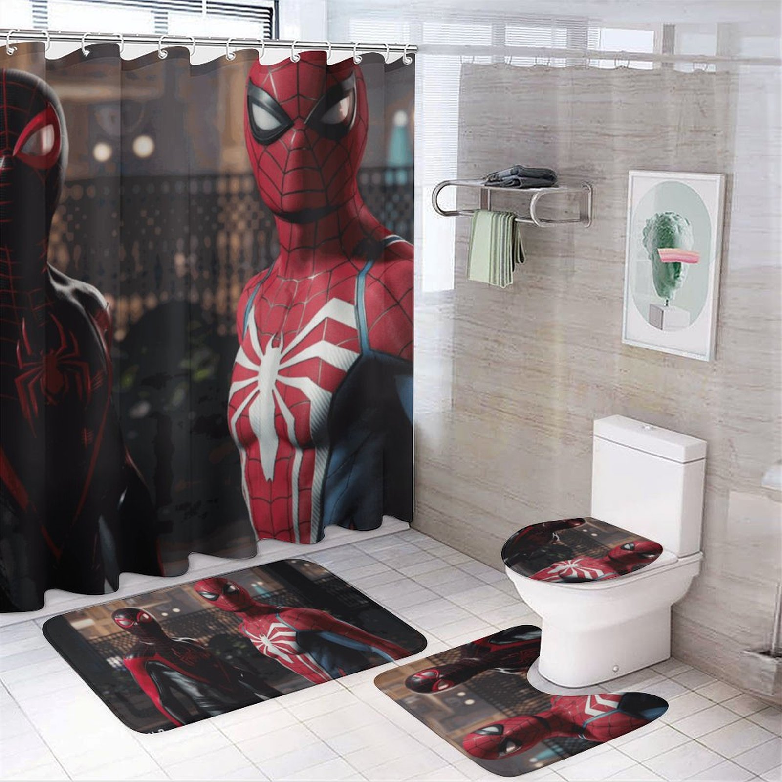 Spider Man Shower Curtain Sets Cartoon Bathroom Sets with Shower ...