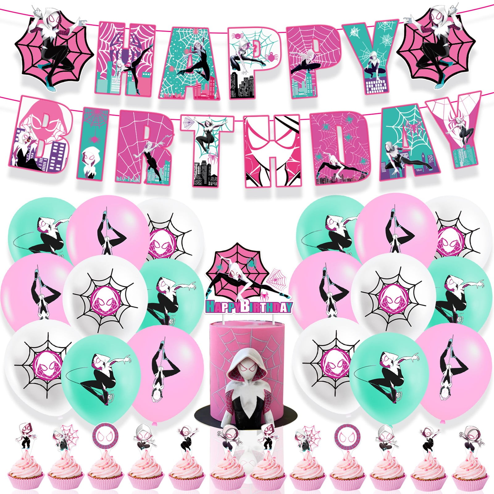 Spider Man Spider-Gwen Forever Birthday Decorations Party Supplies - 30 ...