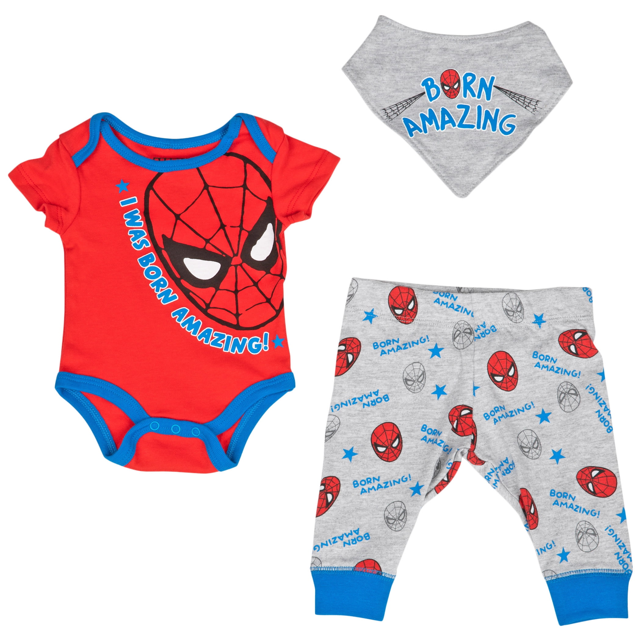 Spider-Man Spider-Man I Was Born Amazing Bodysuit Pant & Bib Set - 3-6 ...