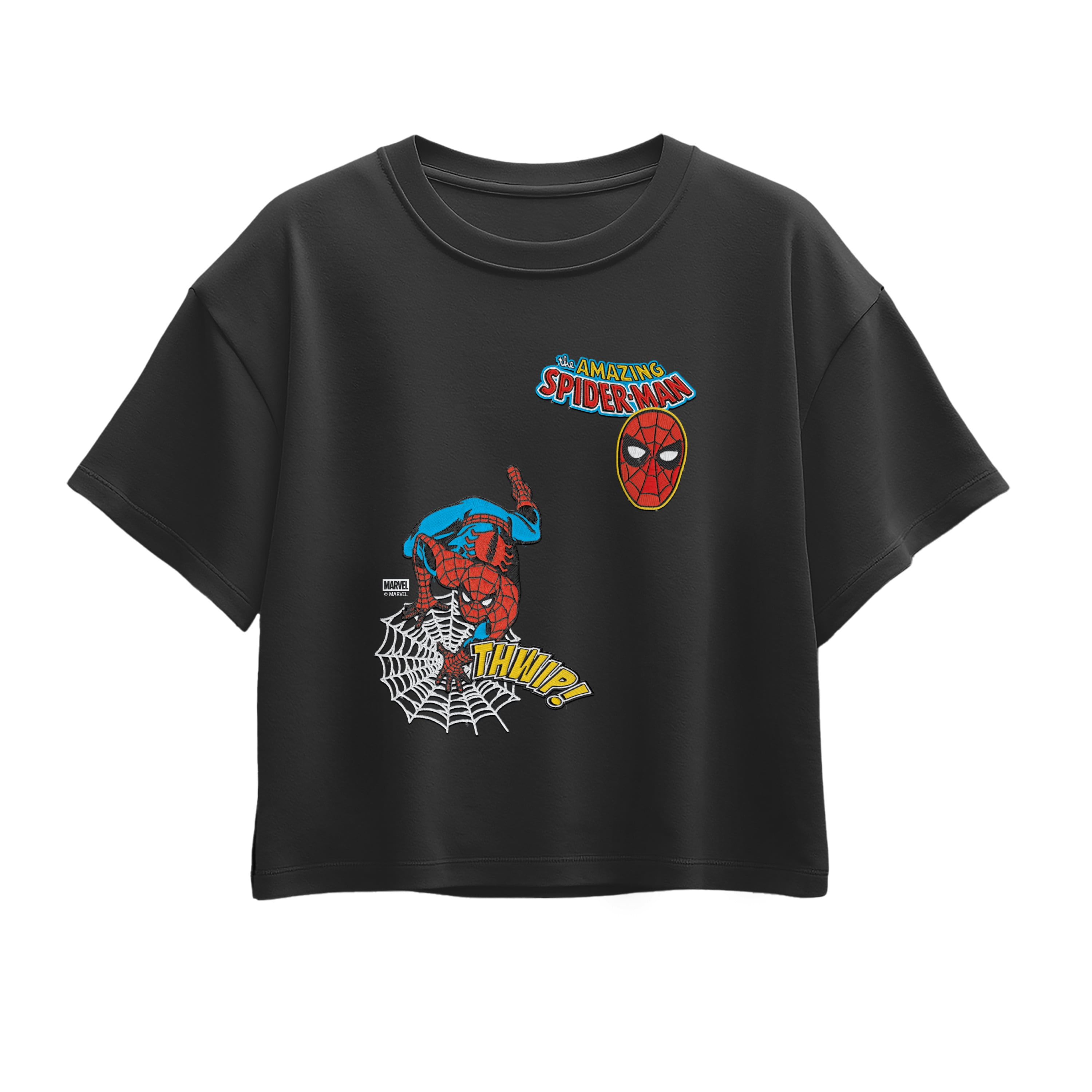 Spider-Man - Spidey Thwip Faux Patch - Youth Girls Boxy T-Shirt ...