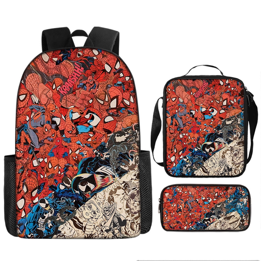 Spider-Man Venom Anime Backpack Set 3 Pieces Lunch Bag and Pencil Case ...
