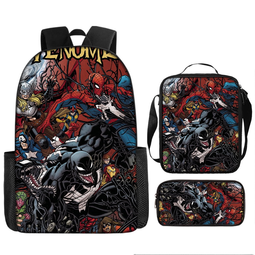 Spider-Man Venom Anime Backpack Set 3 Pieces Lunch Bag and Pencil Case ...