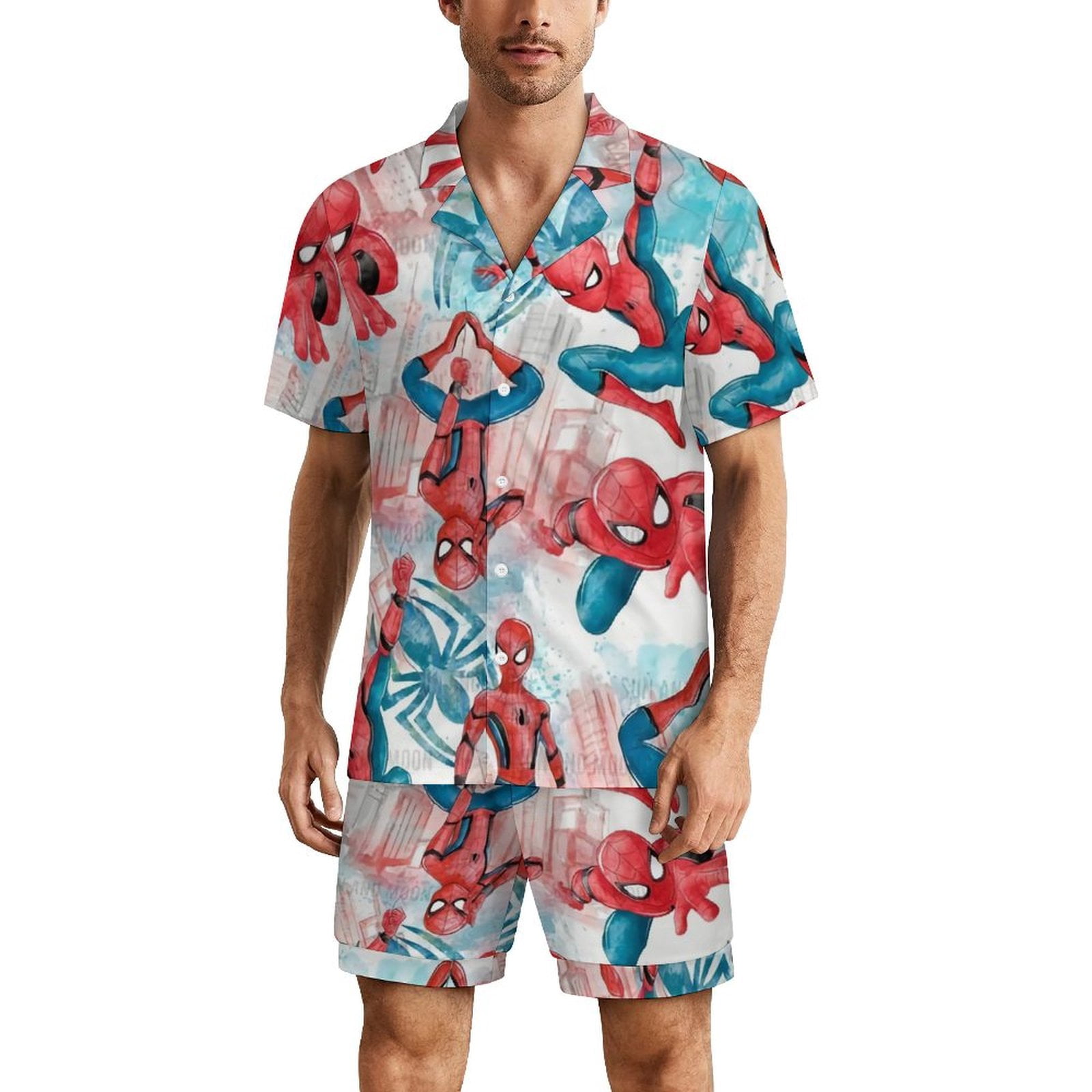 Spider-Man5989 Men's Ice Silk Satin Pajamas 2 Piece Short Sleeve ...